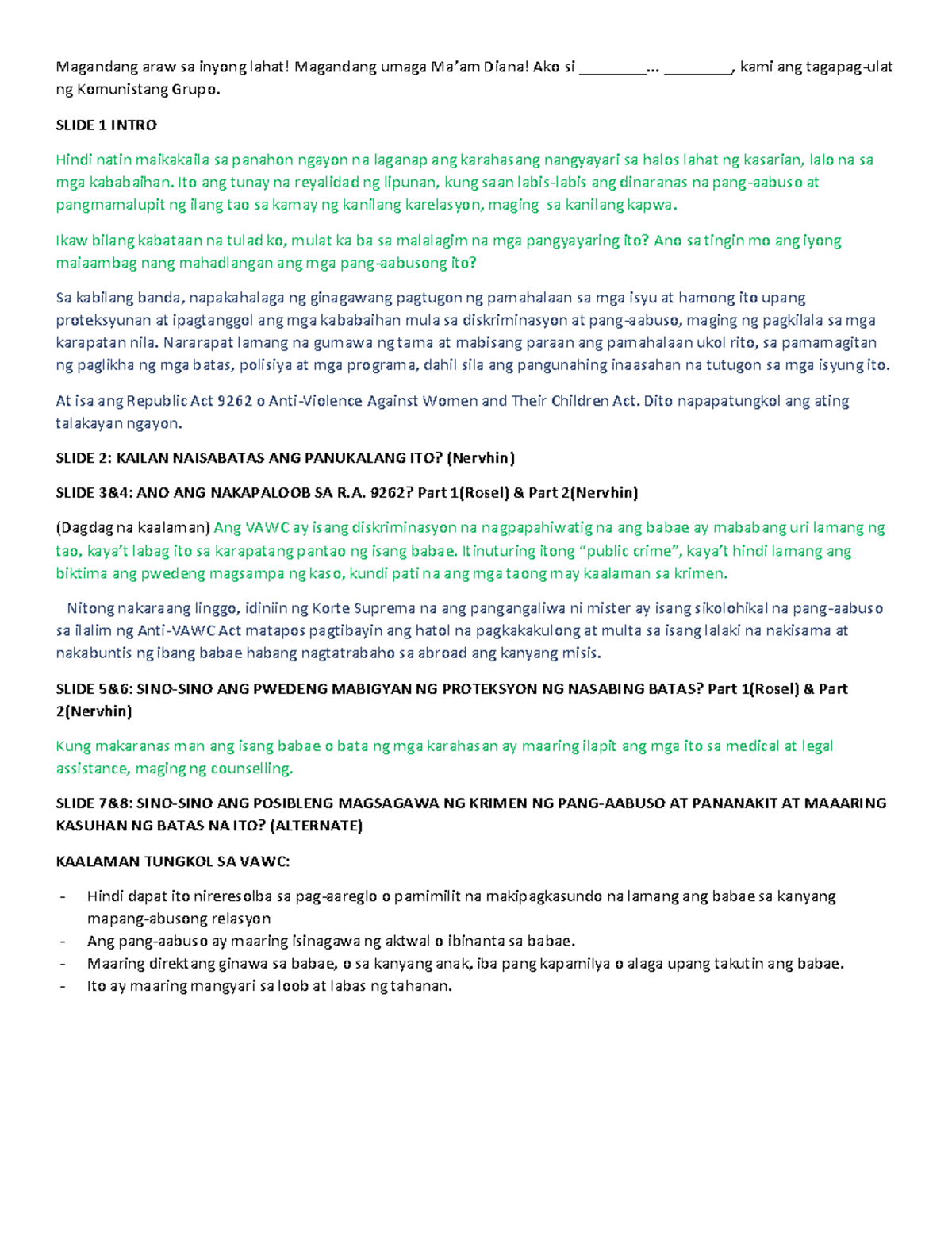 AP Anti-VAWC Act - Anti VAWC Act - Magandang araw sa inyong lahat ...