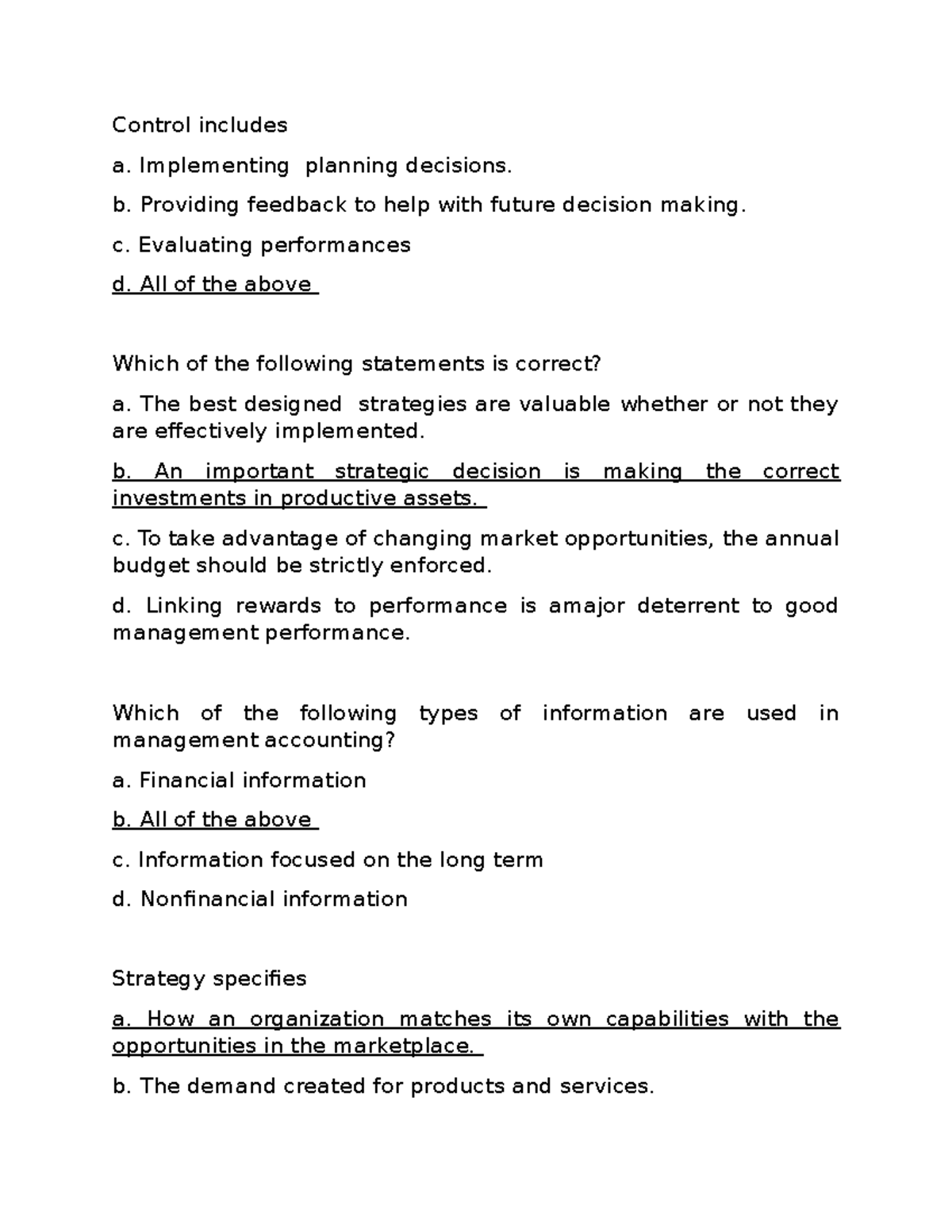 Strategic Cost Management Prelim Quizzes Bank - Control includes a ...