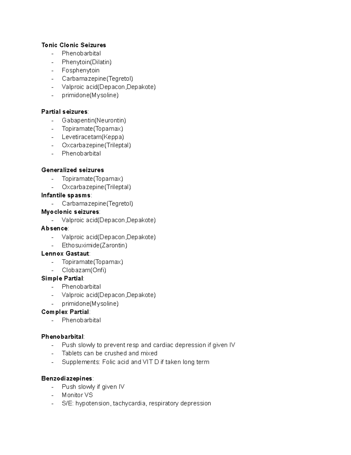 Seizure meds - notes - Tonic Clonic Seizures - Phenobarbital ...