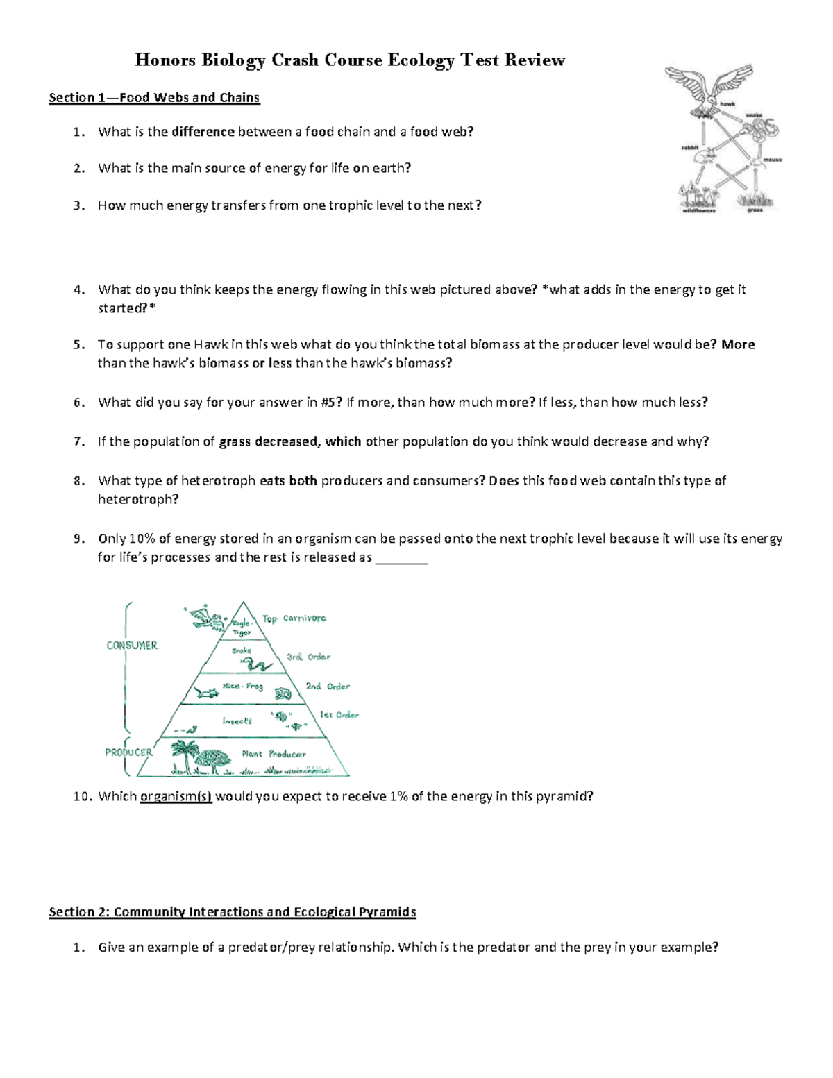 Ecology Review Honors 2022 - Honors Biology Crash Course Ecology Test ...