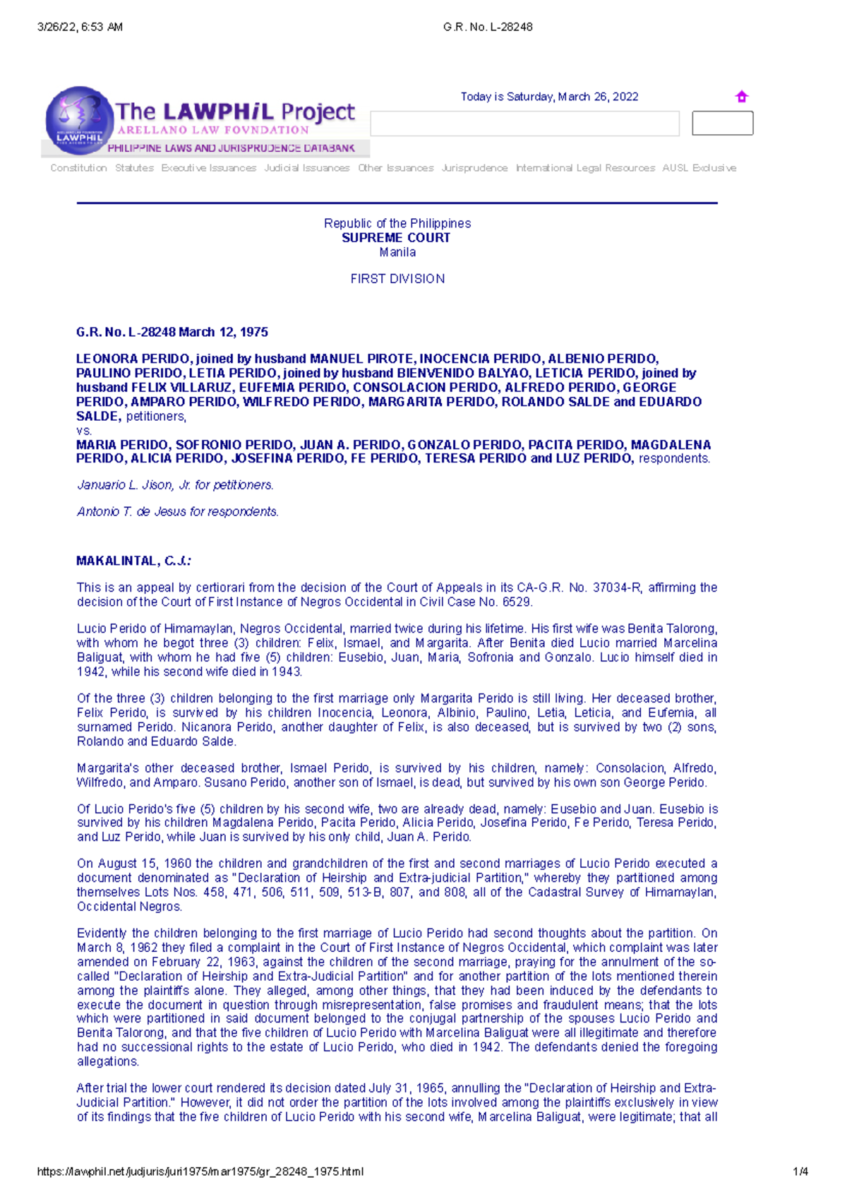 Perido vs Perido G.R. No. L-28248 - Civil Procedure - UPHSD - Studocu