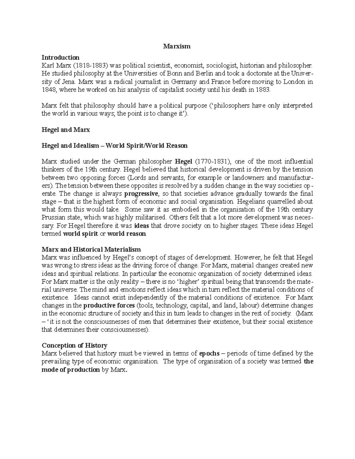 Marxism - Marxism Introduction Karl Marx (1818-1883) was political ...