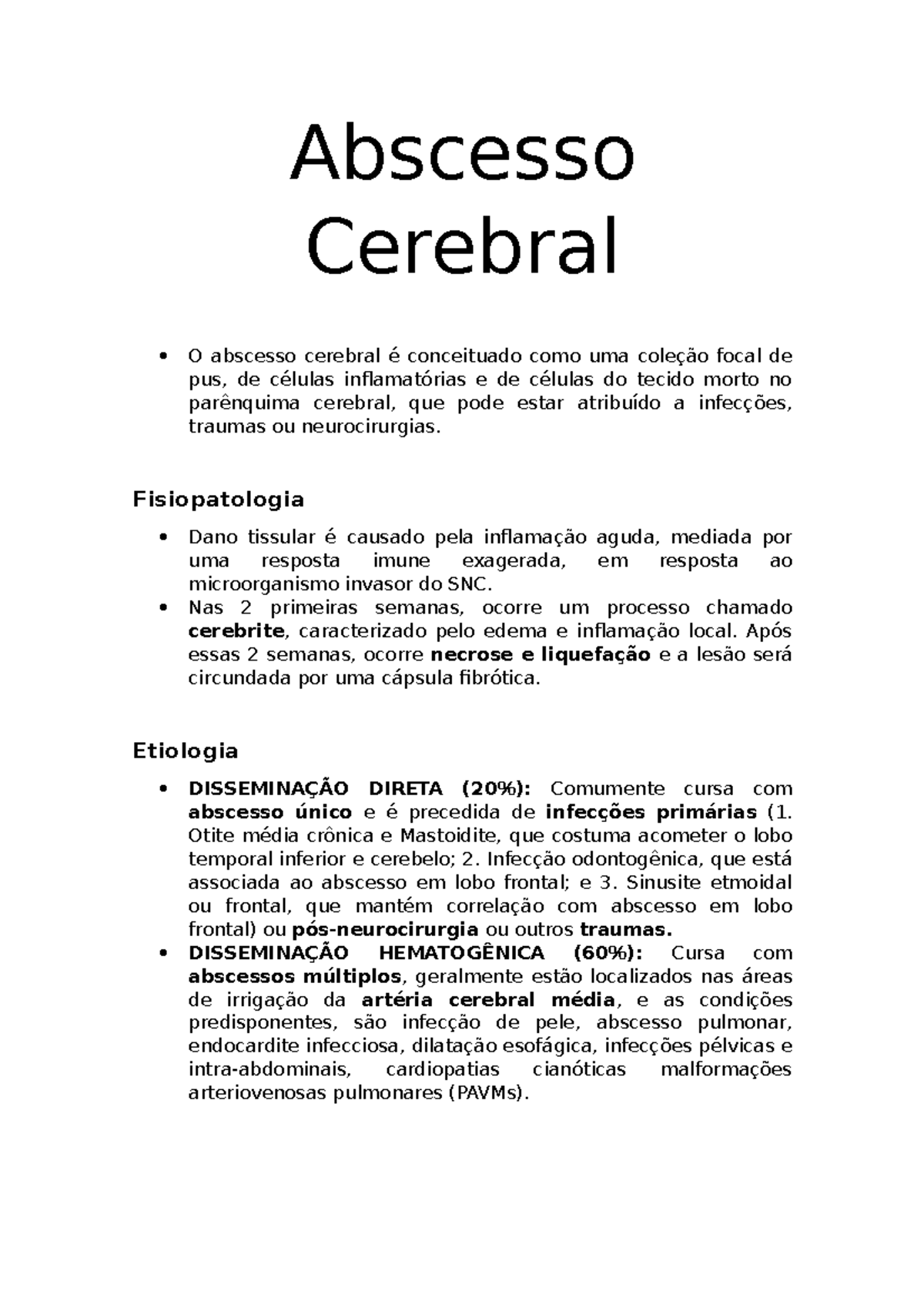 Abscesso Cerebral - resumos - Abscesso Cerebral O abscesso cerebral é ...