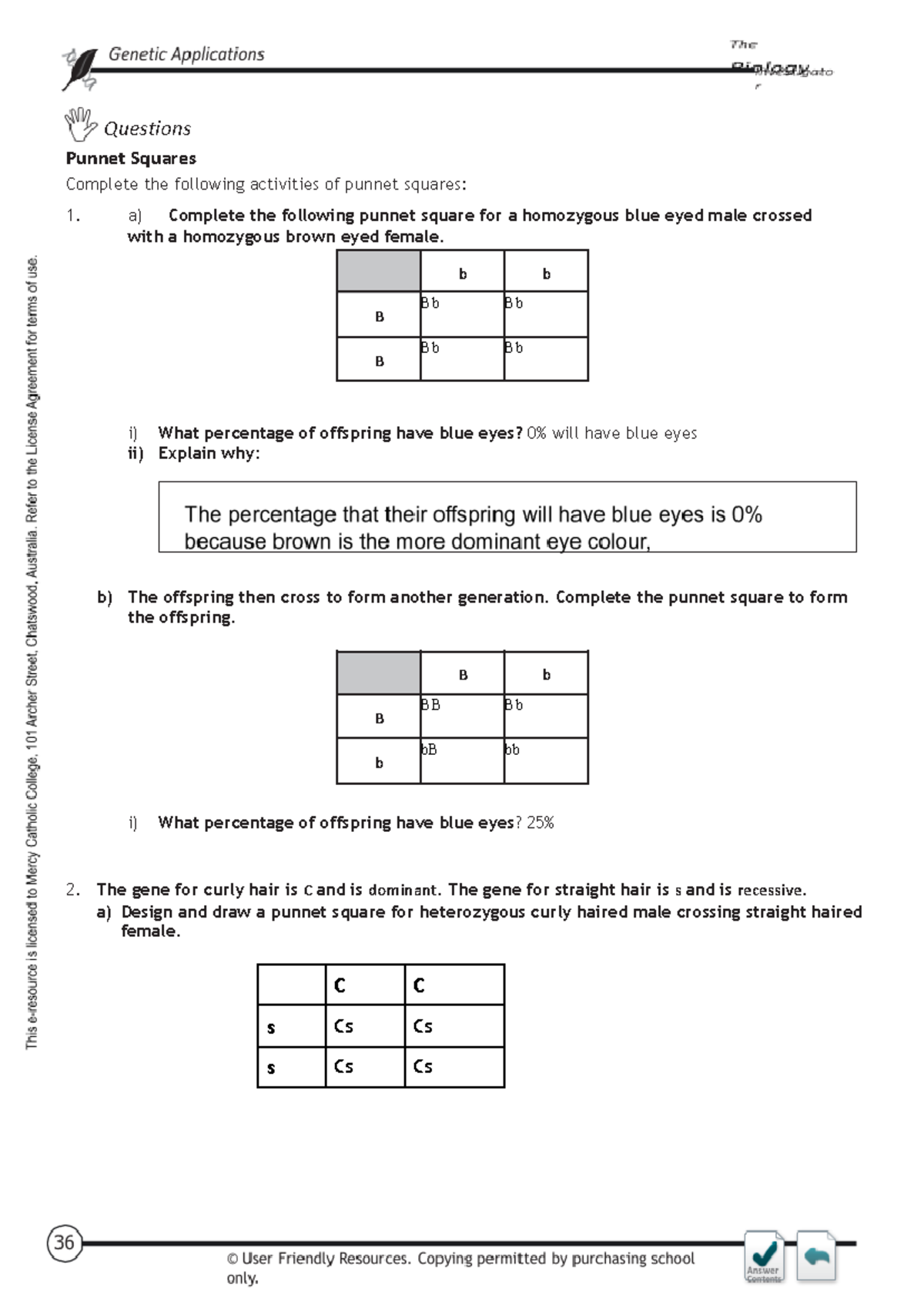 19f. Punnet squares - Questions Punnet Squares Complete the following ...