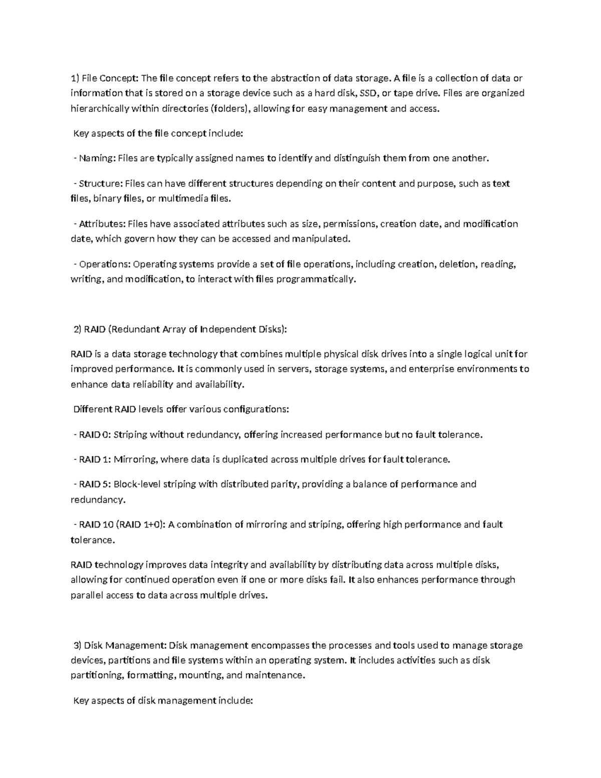 OS II Assignment. Q4(1-3) - File Concept: The file concept refers to the abstraction of data ...