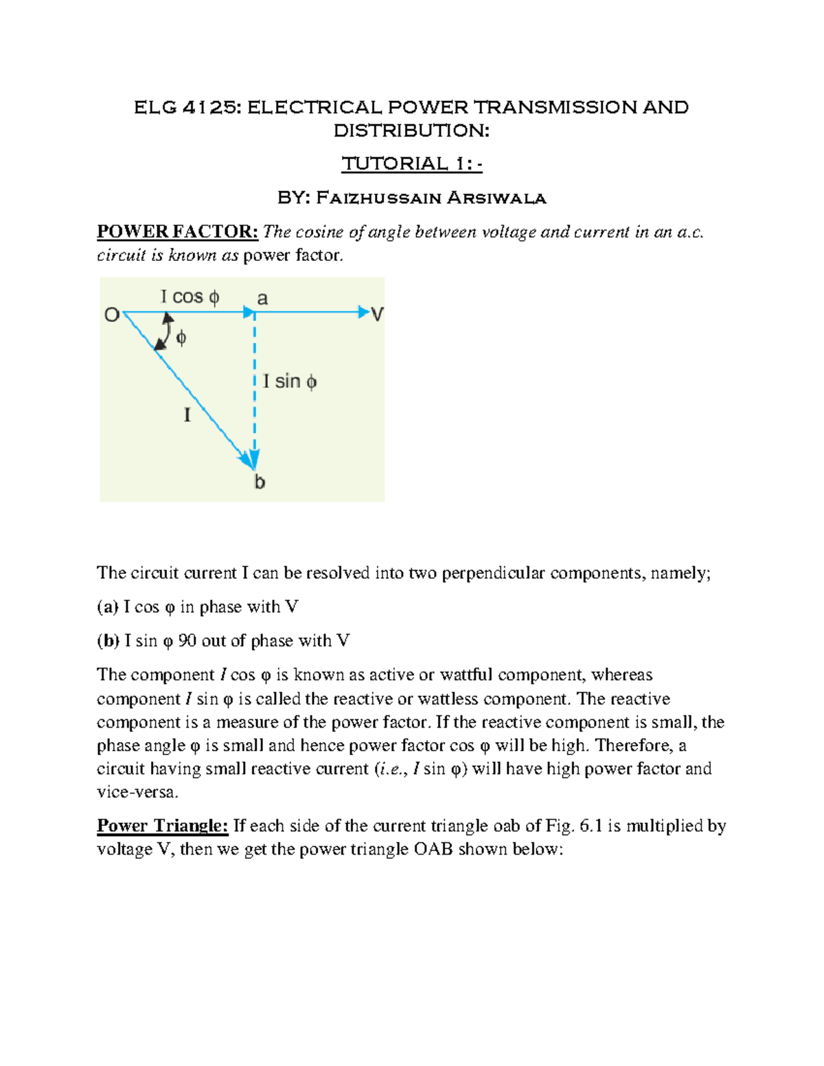 Power factor beer analogy - ELG 4125: ELECTRICAL POWER TRANSMISSION AND ...