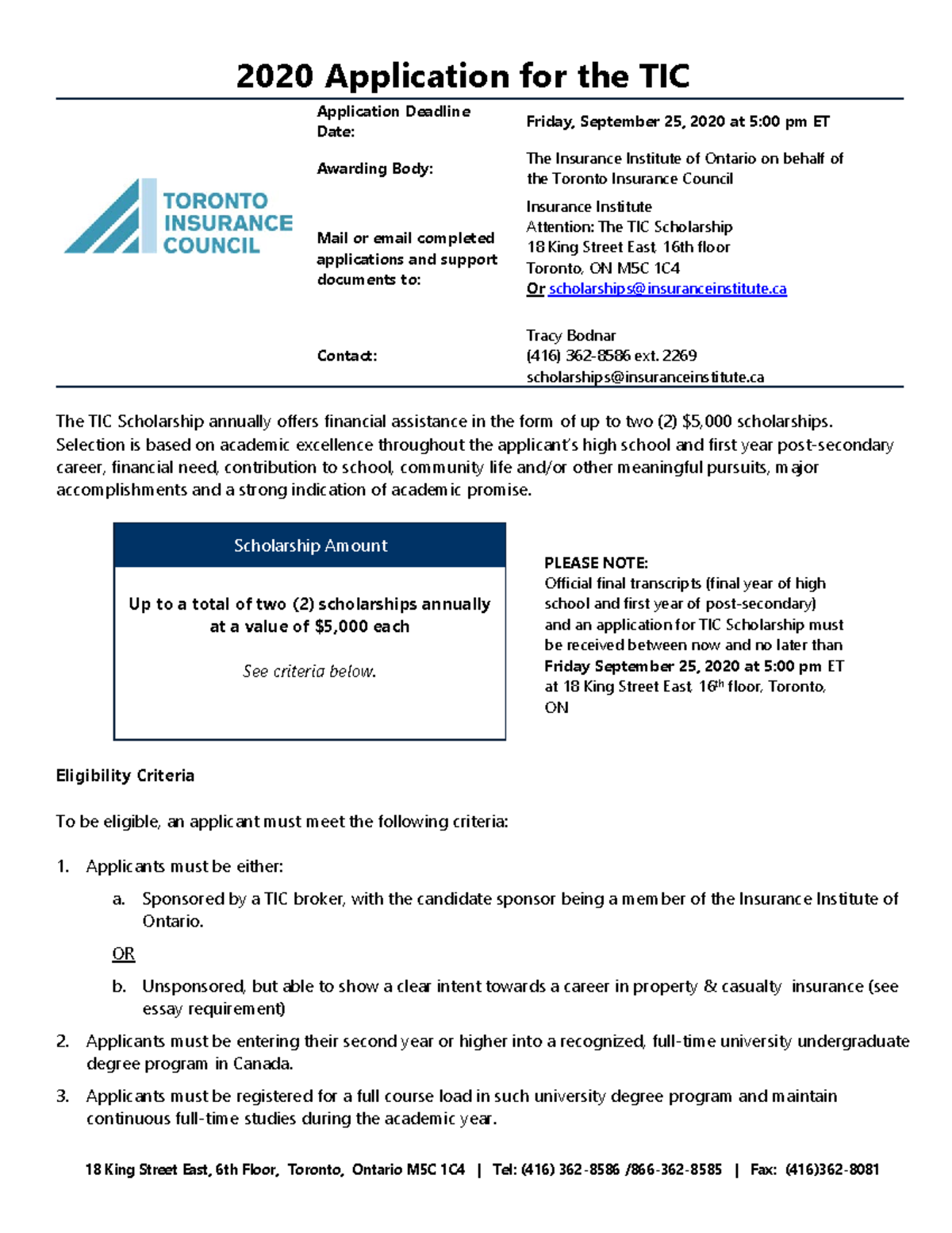 2020-TIC-Application - 18 King Street East, 6th Floor, Toronto, Ontario ...