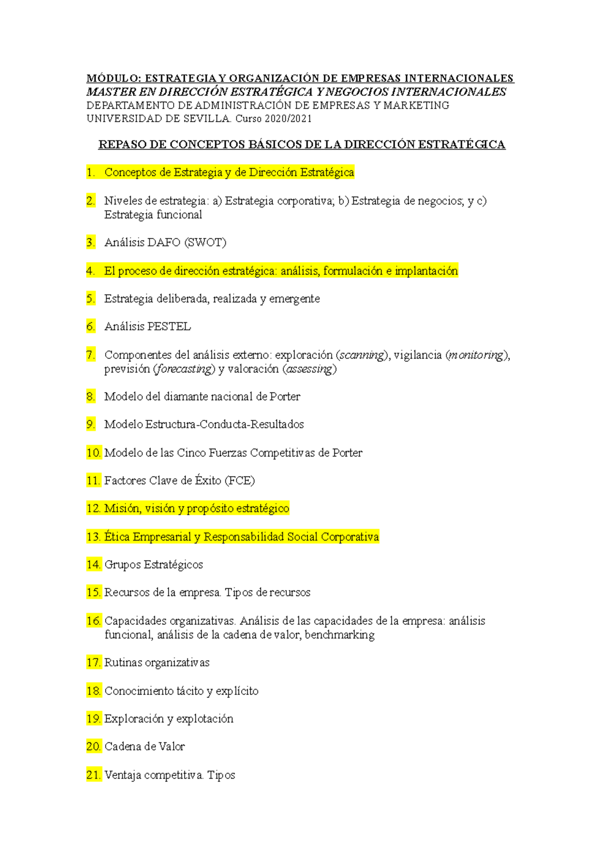 Repaso conceptos basicos 2020-2021 - MÓDULO: ESTRATEGIA Y ORGANIZACIÓN ...