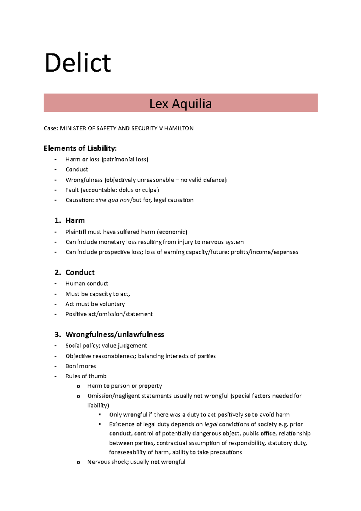 Delict summary notes - 9715000 - RU - Studocu