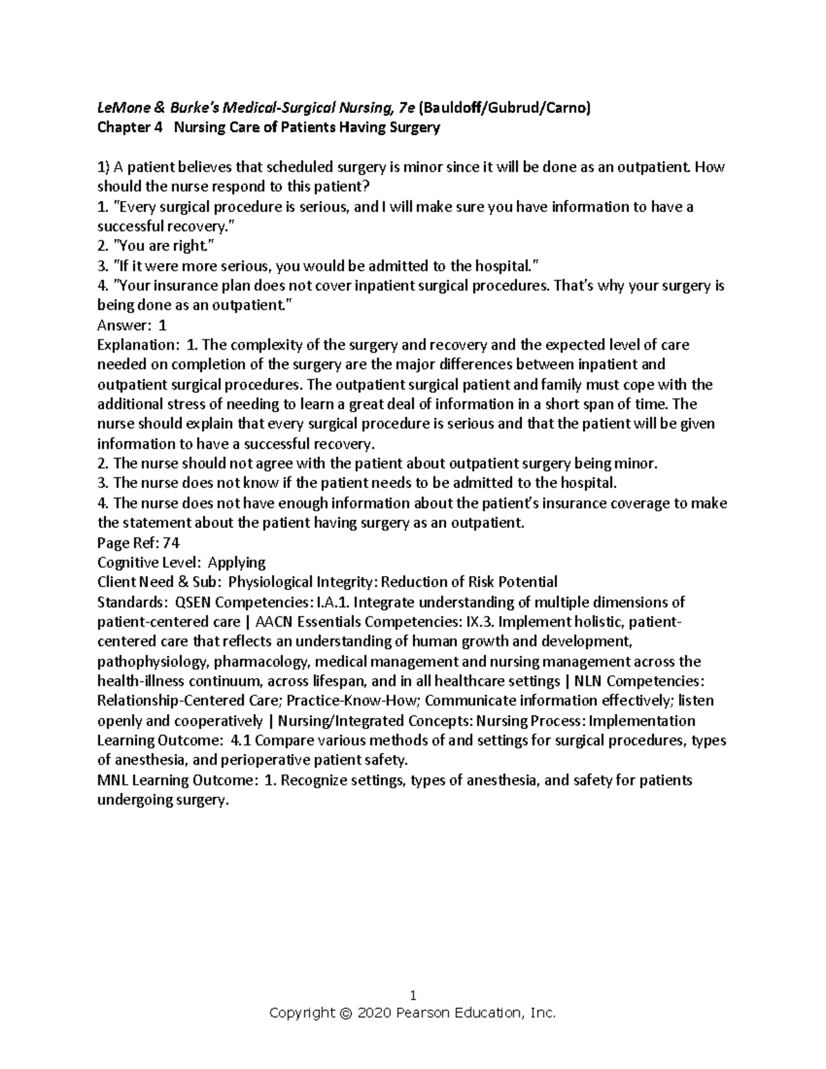 Bauldoff 7e tb ch04 - Test bank questions - RNSG 1201 - LC - Studocu