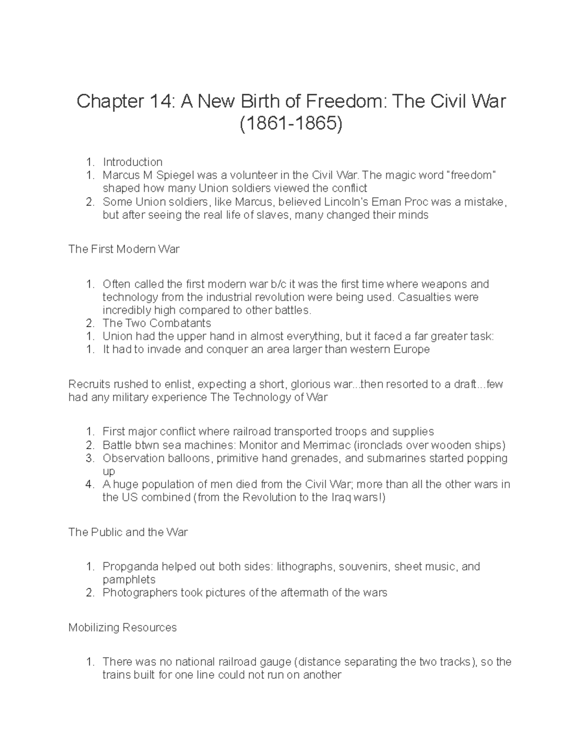 History Chapter 14 Notes - Chapter 14: A New Birth of Freedom: The ...