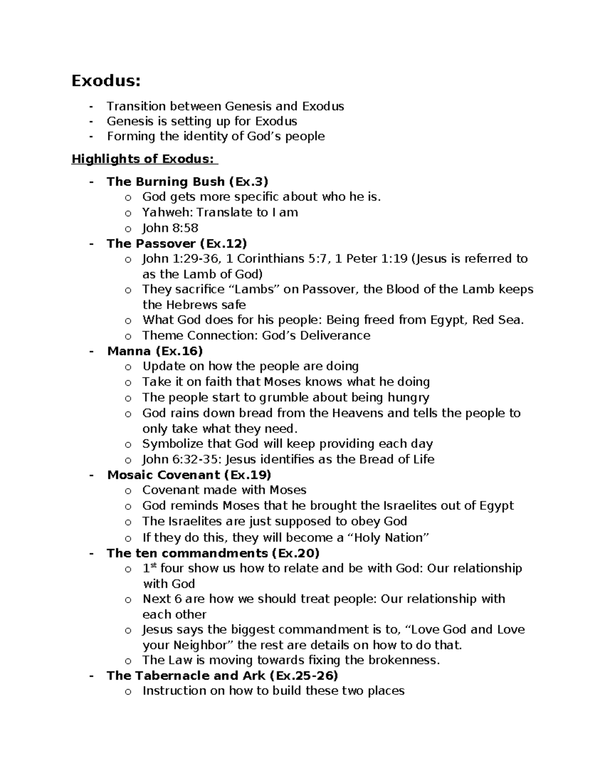 Exodus Notes - Exodus: - Transition between Genesis and Exodus ...