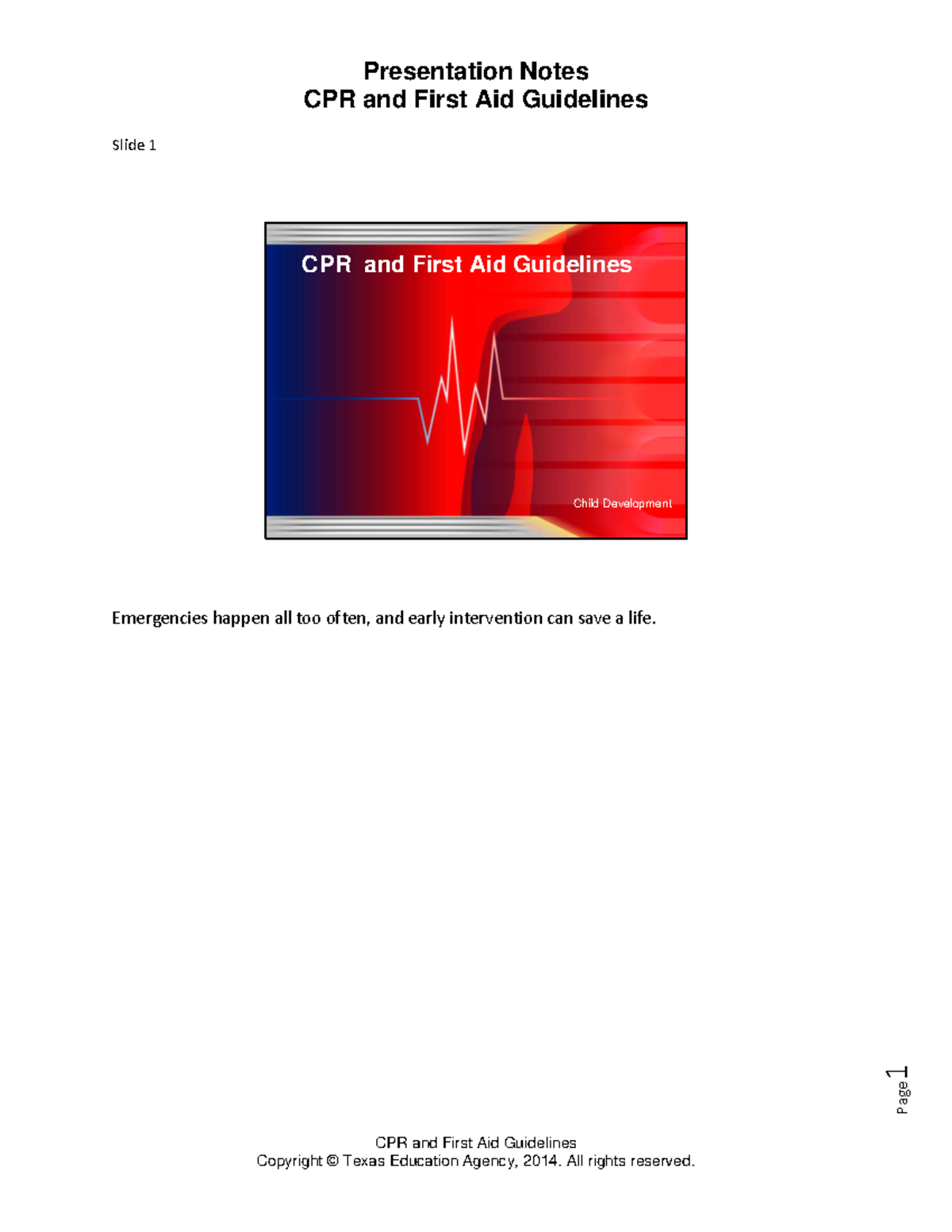Presentation Notes for CPR and First Aid Guidelines - CPR and First Aid ...