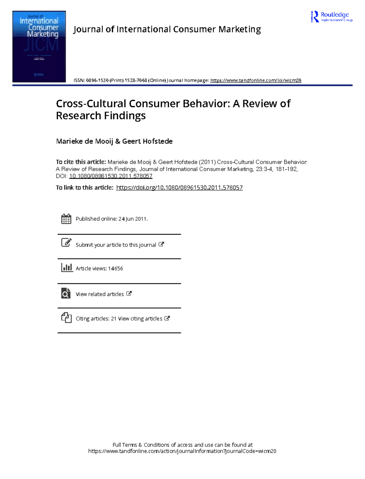 Cross Cultural Consumer Behavior A Review of Research Findings - Full ...
