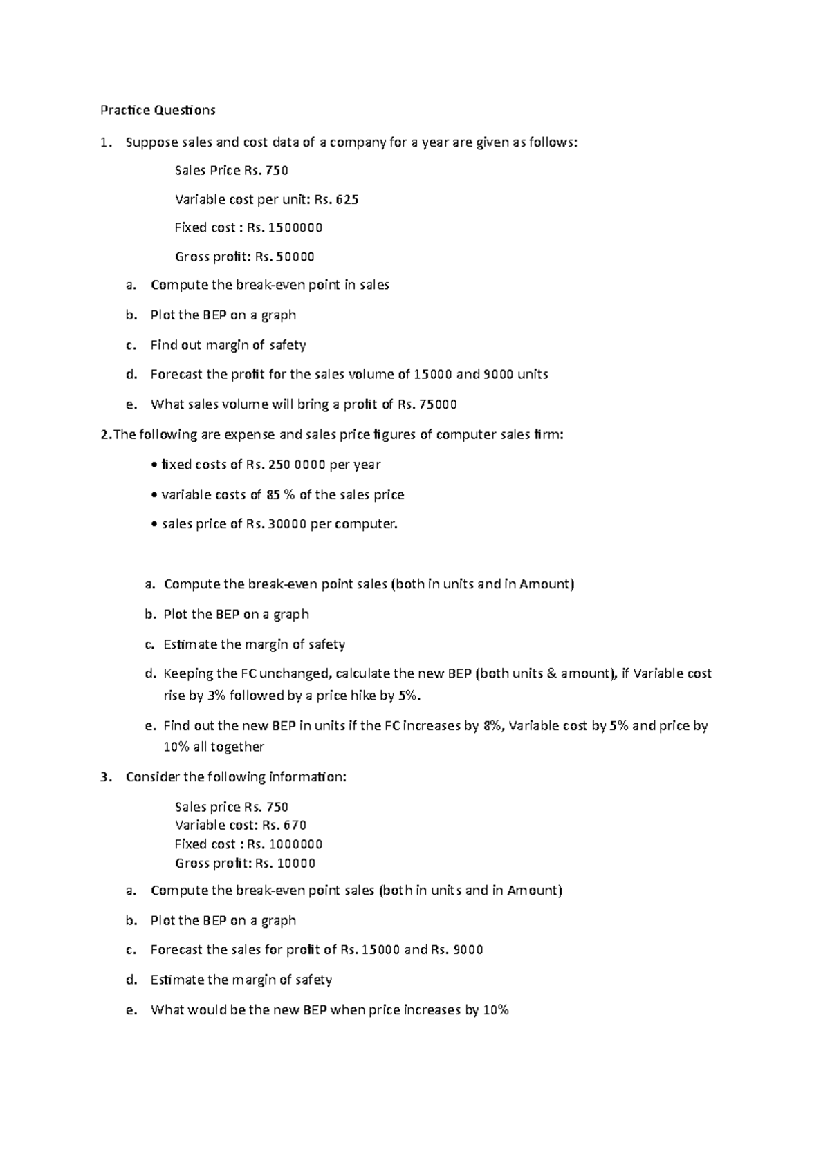 BEP Problems - material given by and under guidance of pillai sir ...