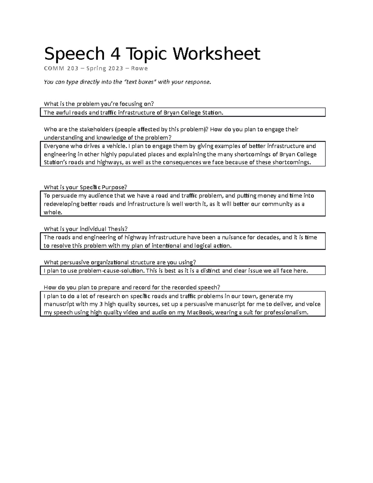 Speech 4 Topic Worksheet - Speech 4 Topic Worksheet COMM 203 – Spring ...