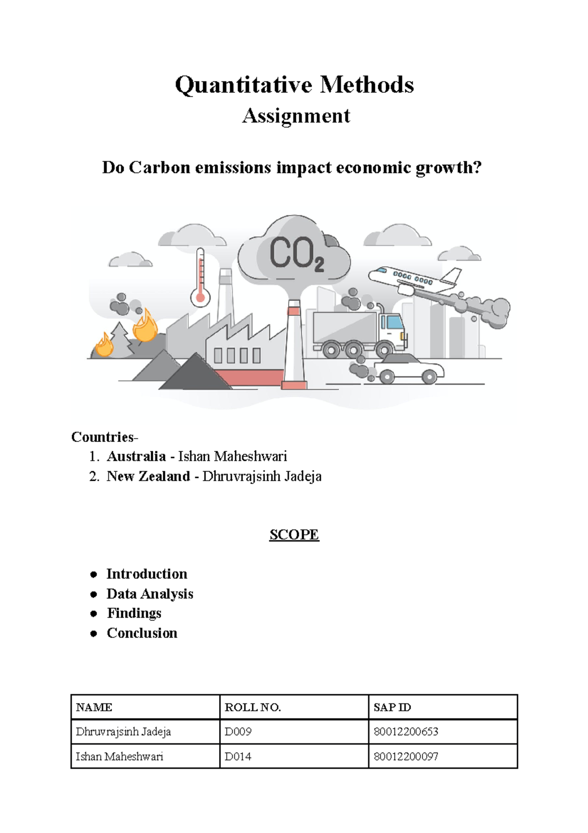 QM assignment (CO2) - adgrrdhrdafhrhh - Quantitative Methods Assignment Do Carbon emissions ...