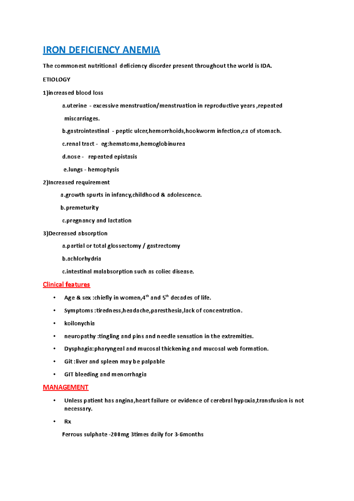 IRON Deficiency Anemia - IRON DEFICIENCY ANEMIA The commonest ...