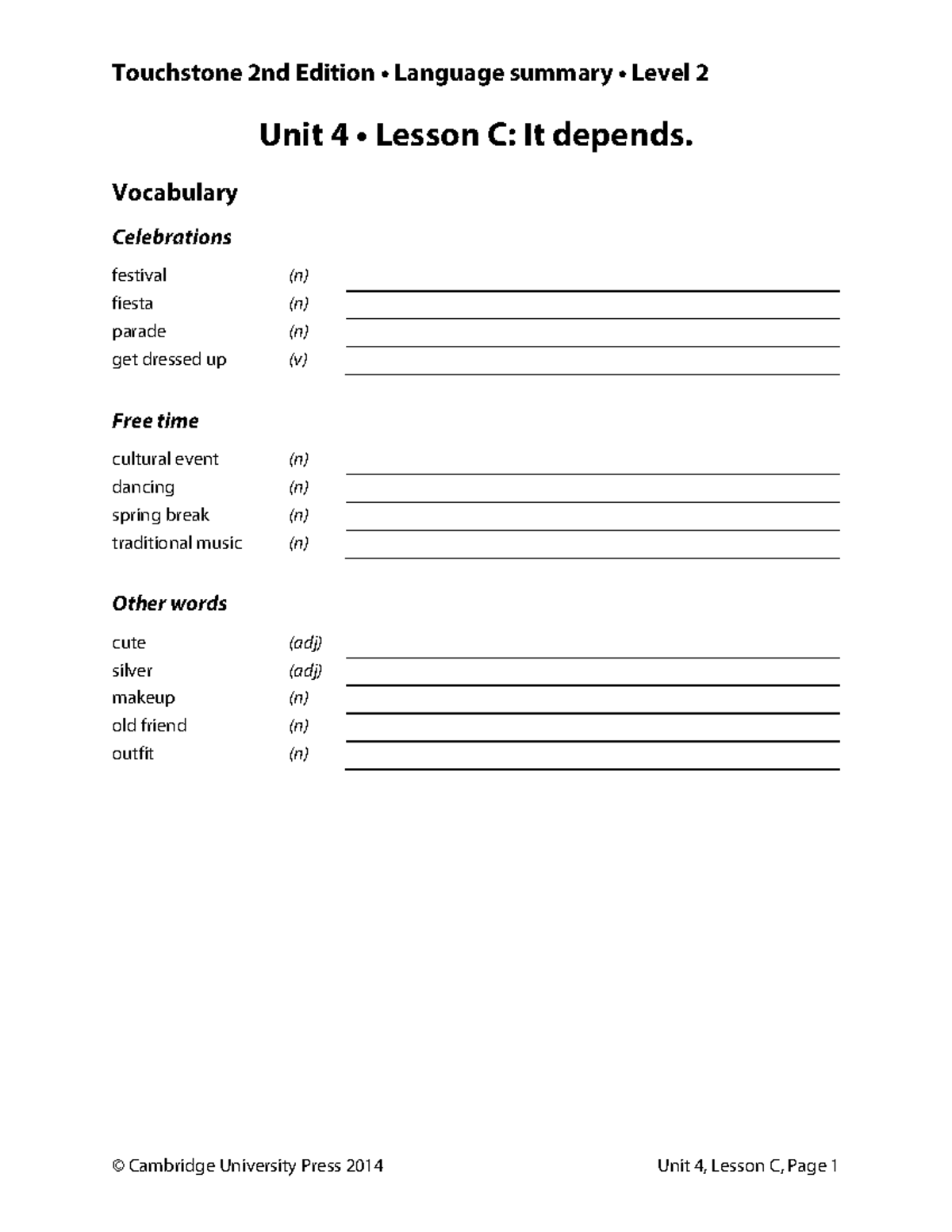 TS2e L2 U4 LC Langsum libro - Touchstone 2nd Edition • Language summary • Level 2 Unit 4 ...