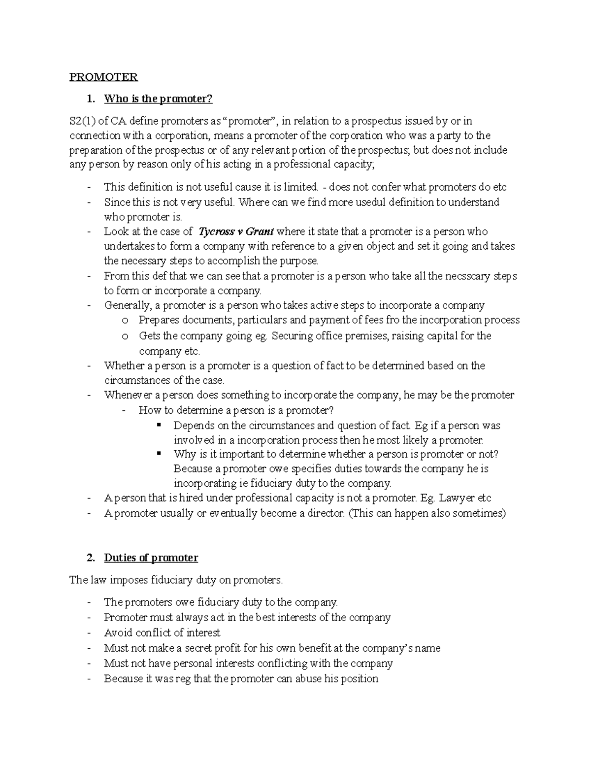Promoters - PROMOTER Who is the promoter? S2(1) of CA define promoters ...