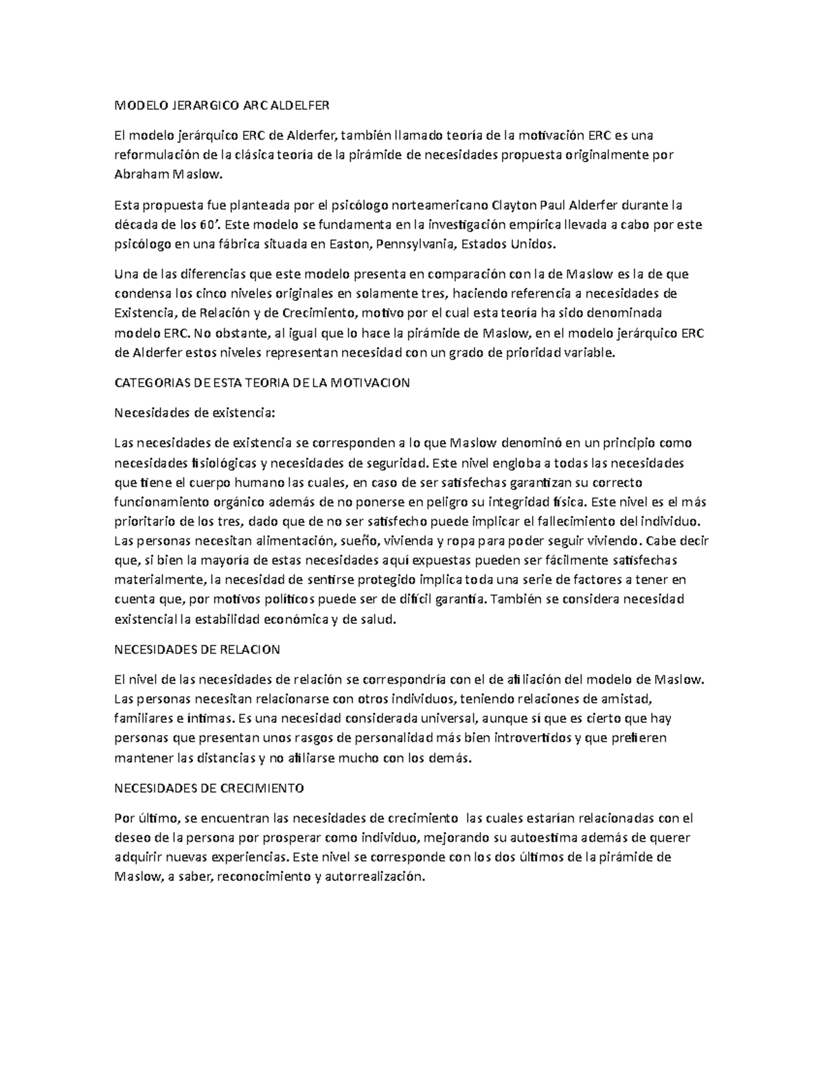 Teoria ERC - Resumen Comportamiento Organizacional - MODELO JERARGICO ...