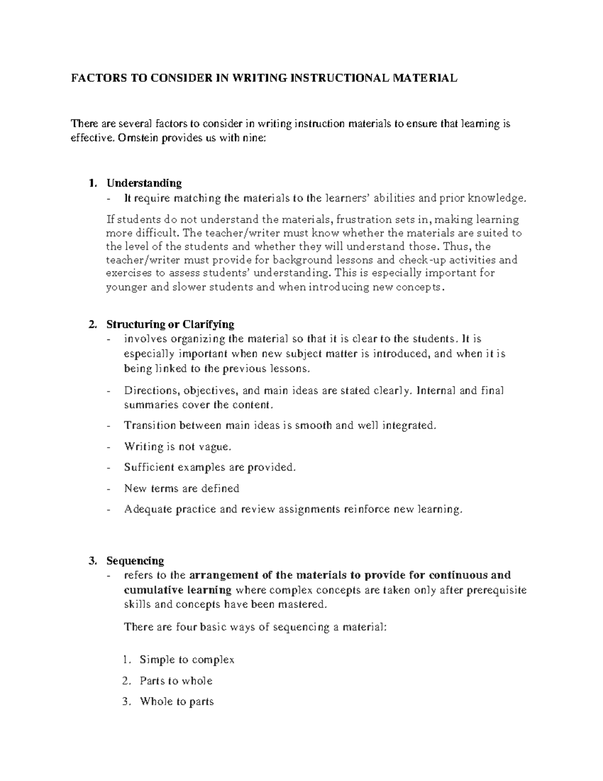 Factors TO Consider IN Writing Instructional Material - FACTORS TO ...