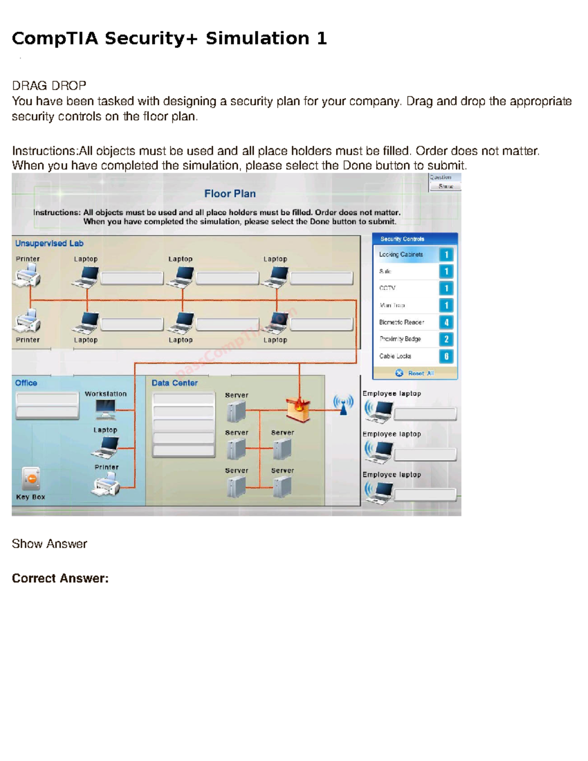 Security - Drag and drop the appropriate security controls on the floor ...