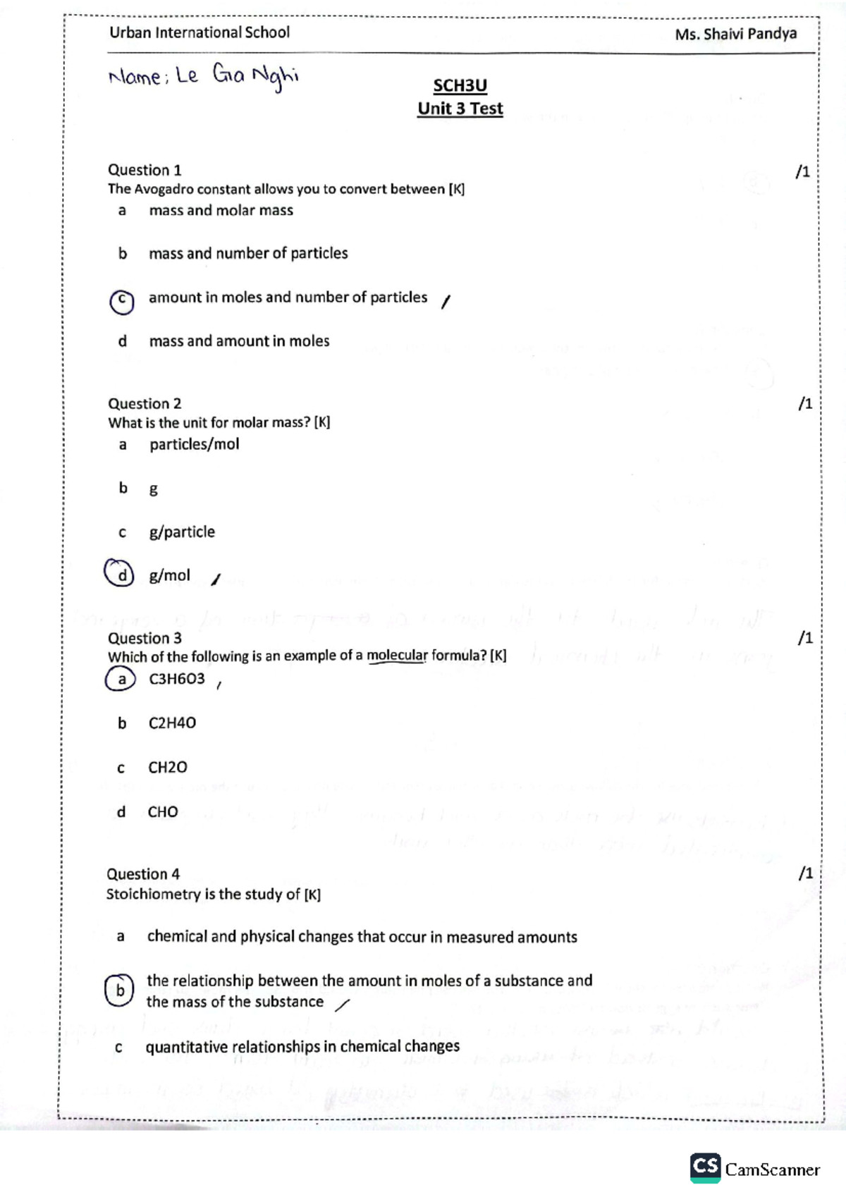SCH3U Unit 3 assignment - Studocu