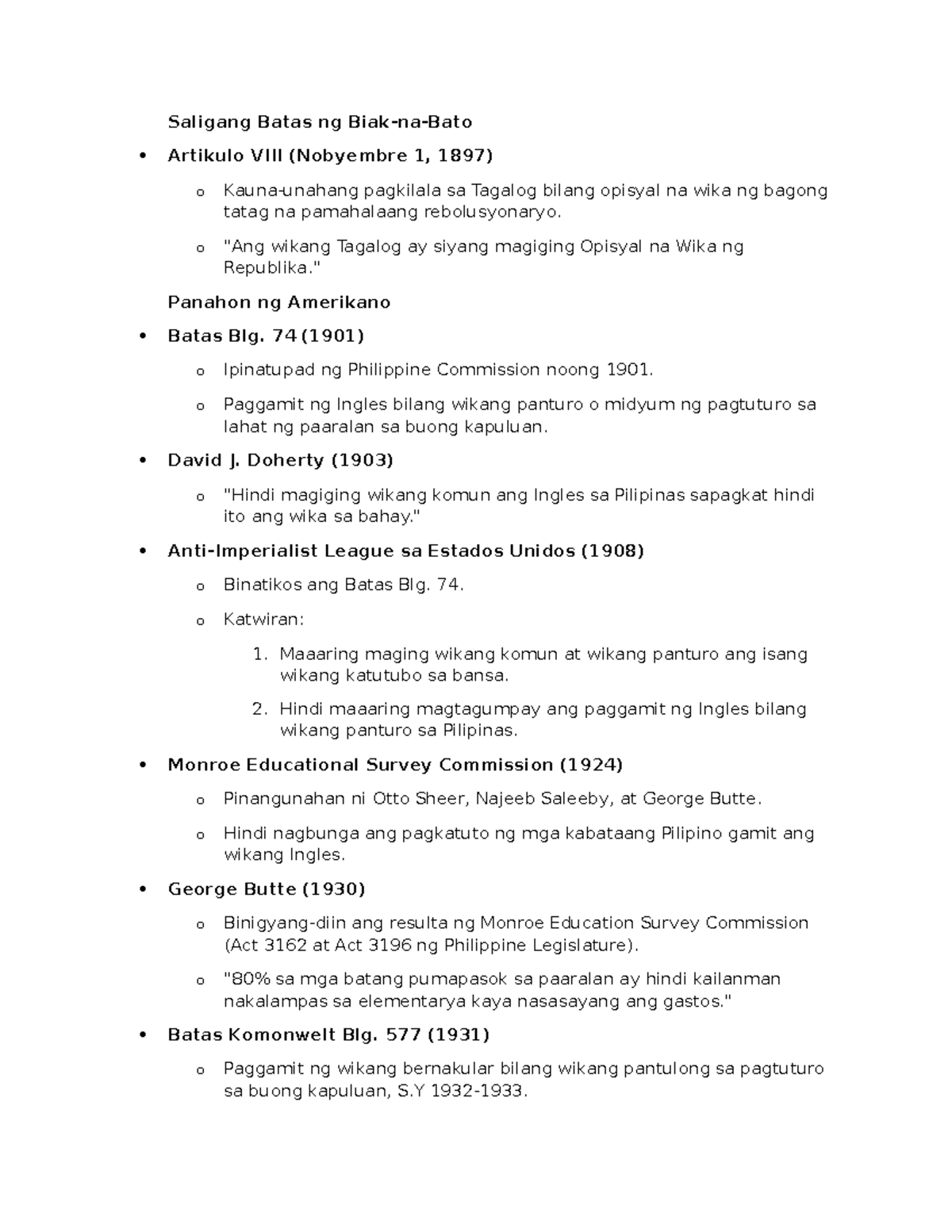 Mga Batas tungo sa Wikang Pambansa - Saligang Batas ng Biak-na-Bato ...