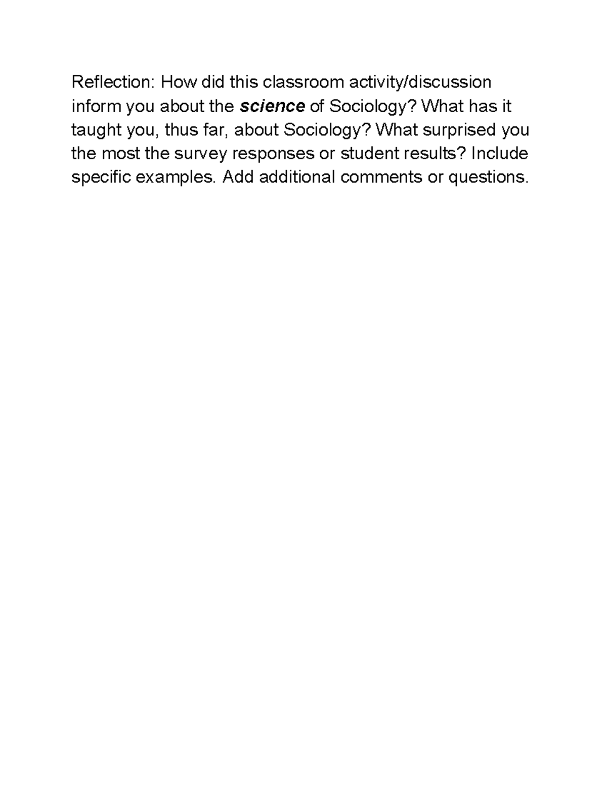 Common Sense Survey Reflection - Reflection: How did this classroom ...