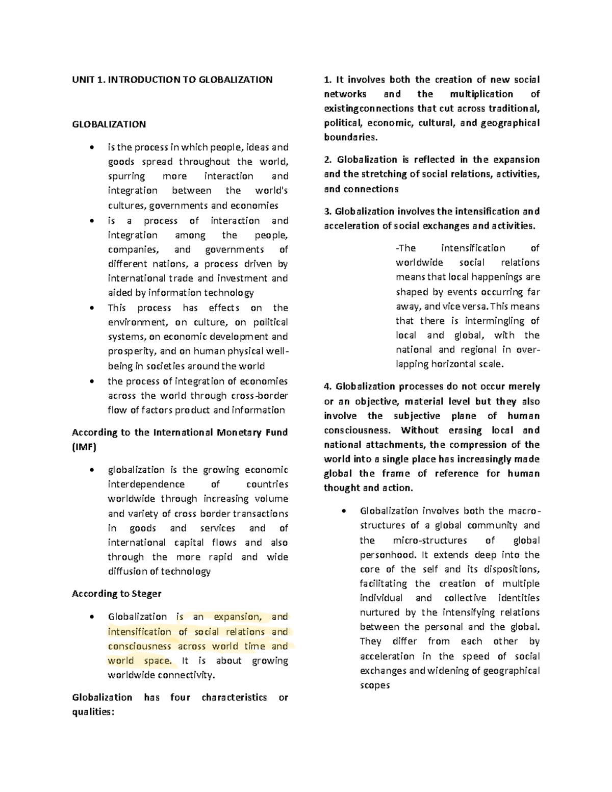 Contemp- Transes - reviewer - UNIT 1. INTRODUCTION TO GLOBALIZATION ...
