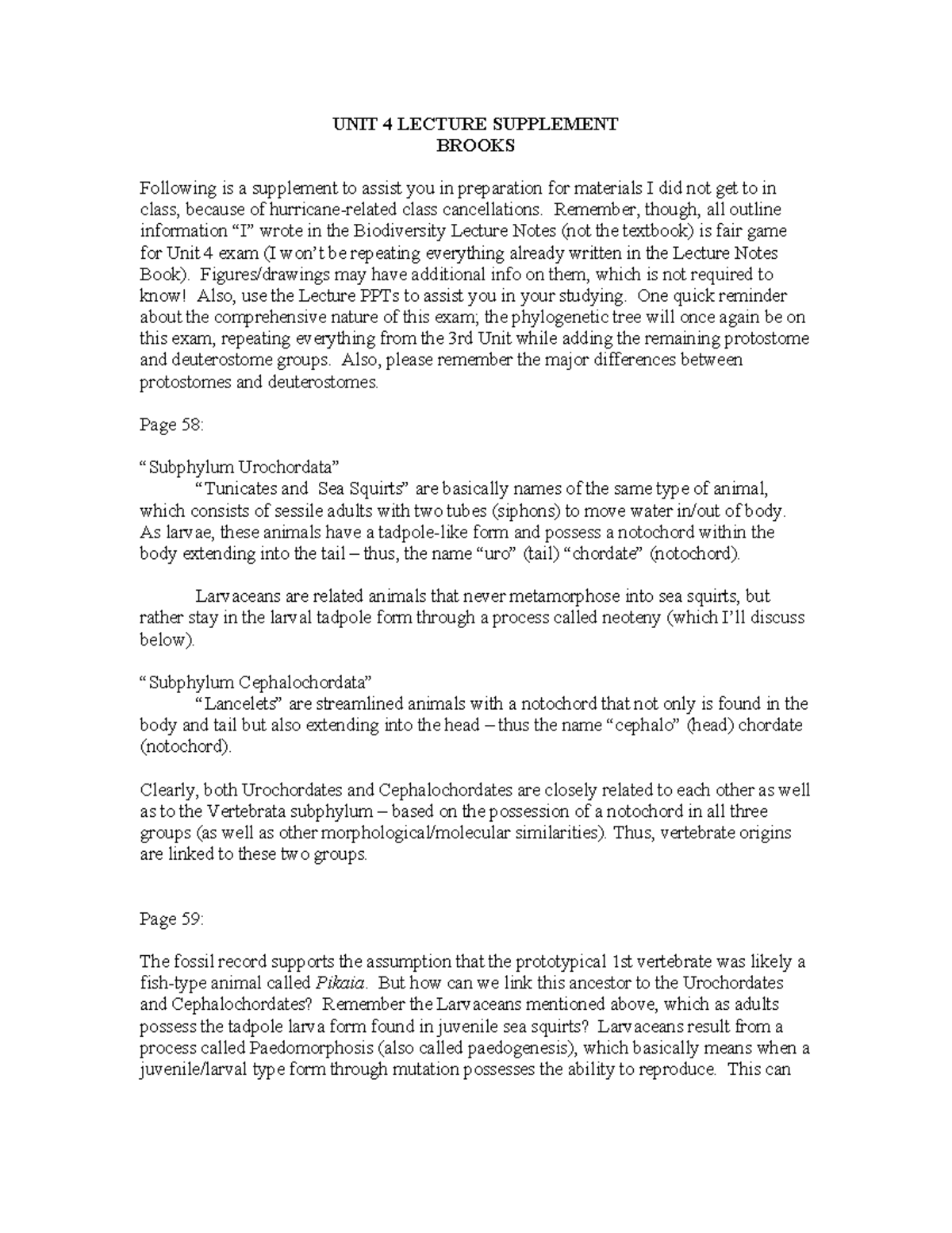 Unit 4 Exam Lecture Supplement - UNIT 4 LECTURE SUPPLEMENT BROOKS Following is a supplement to ...