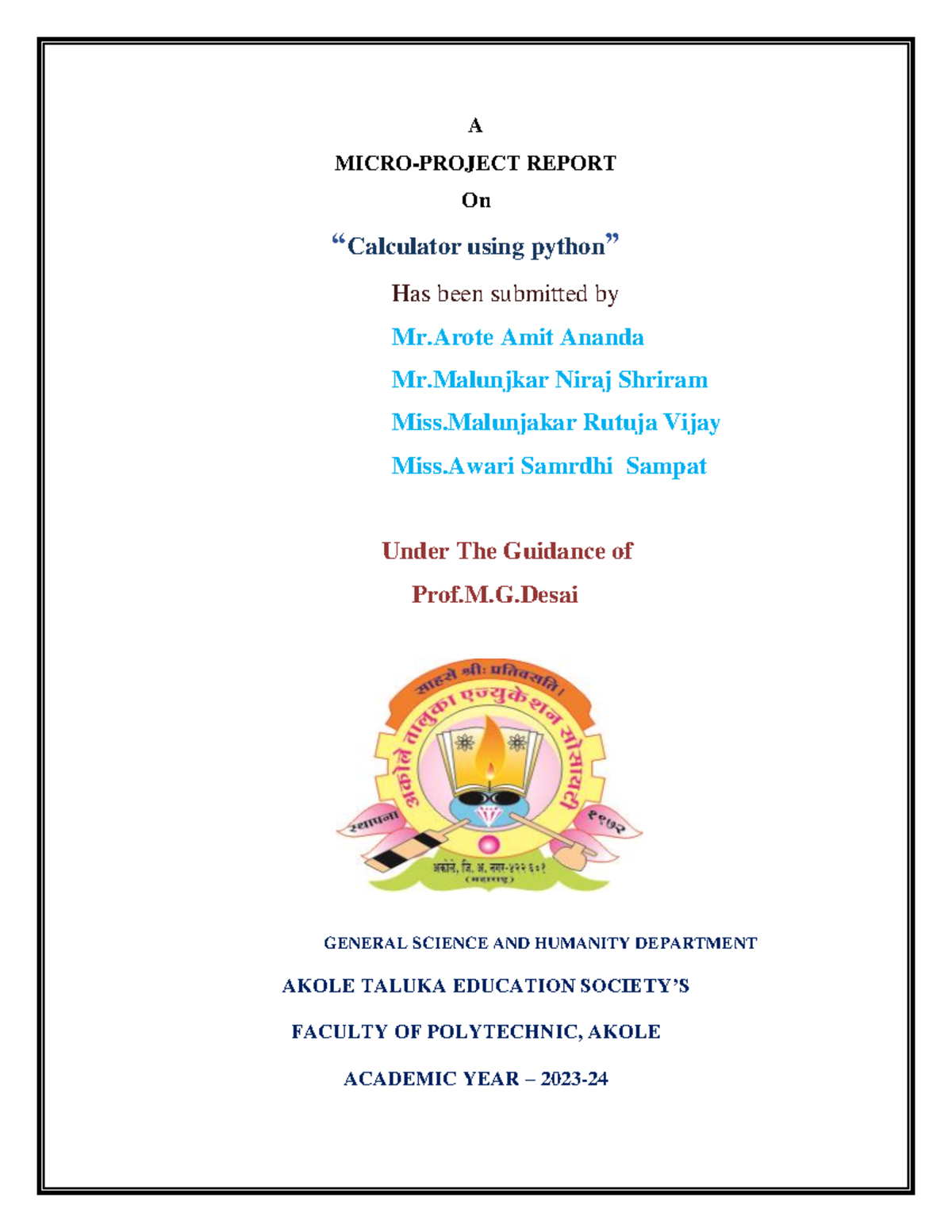 Python pdf - A MICRO-PROJECT REPORT On “Calculator using python” Has ...