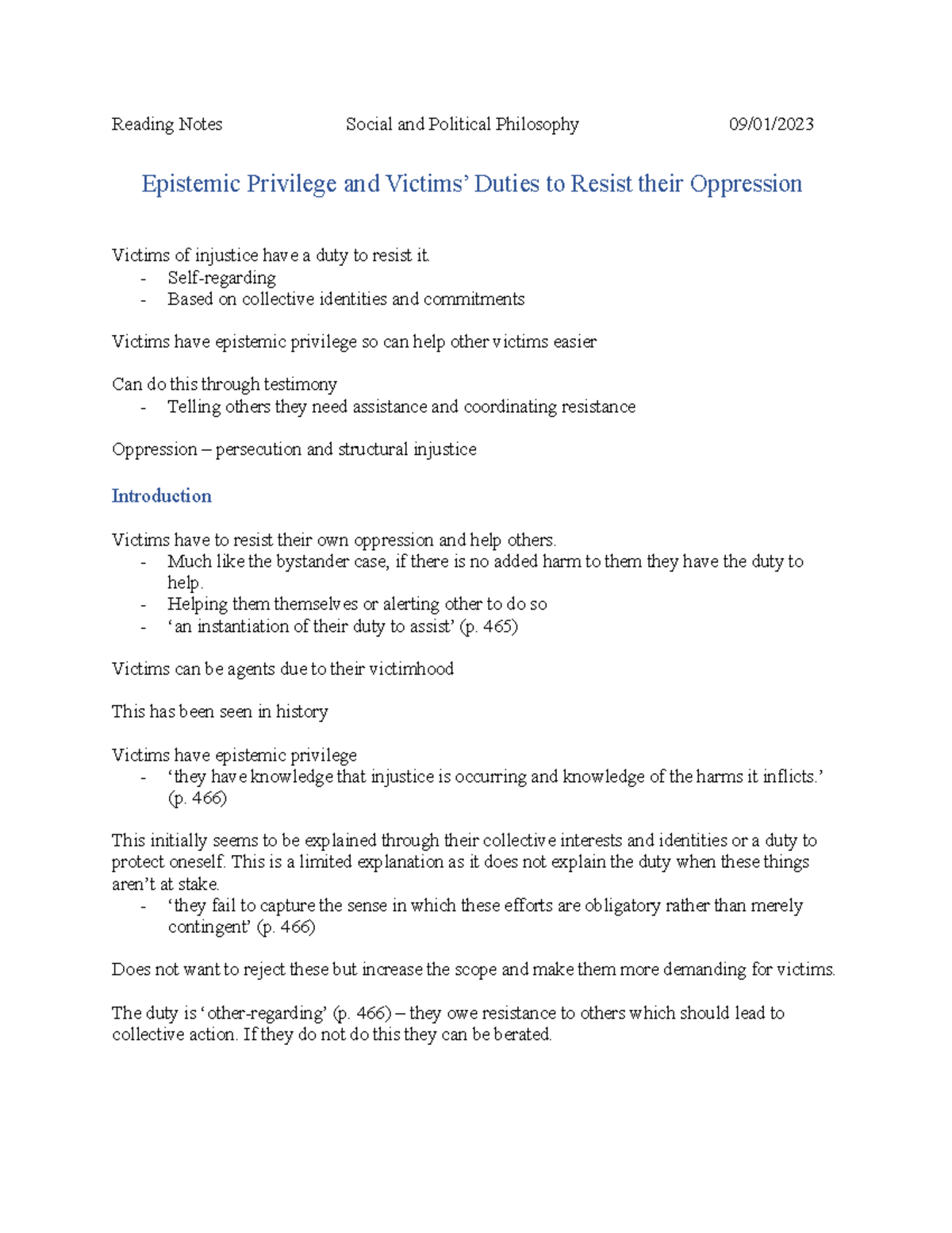 Epistemic Privilege and Victims - Notes - Reading Notes Social and ...