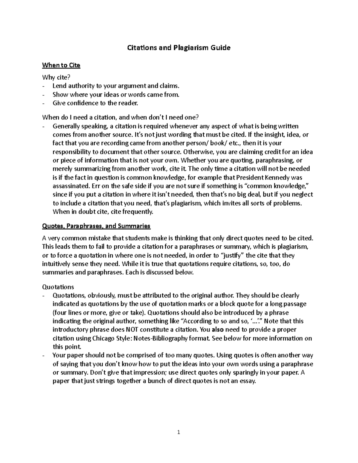 2020 Citations and Plagiarism Guide - Revised F20 - Citations and ...