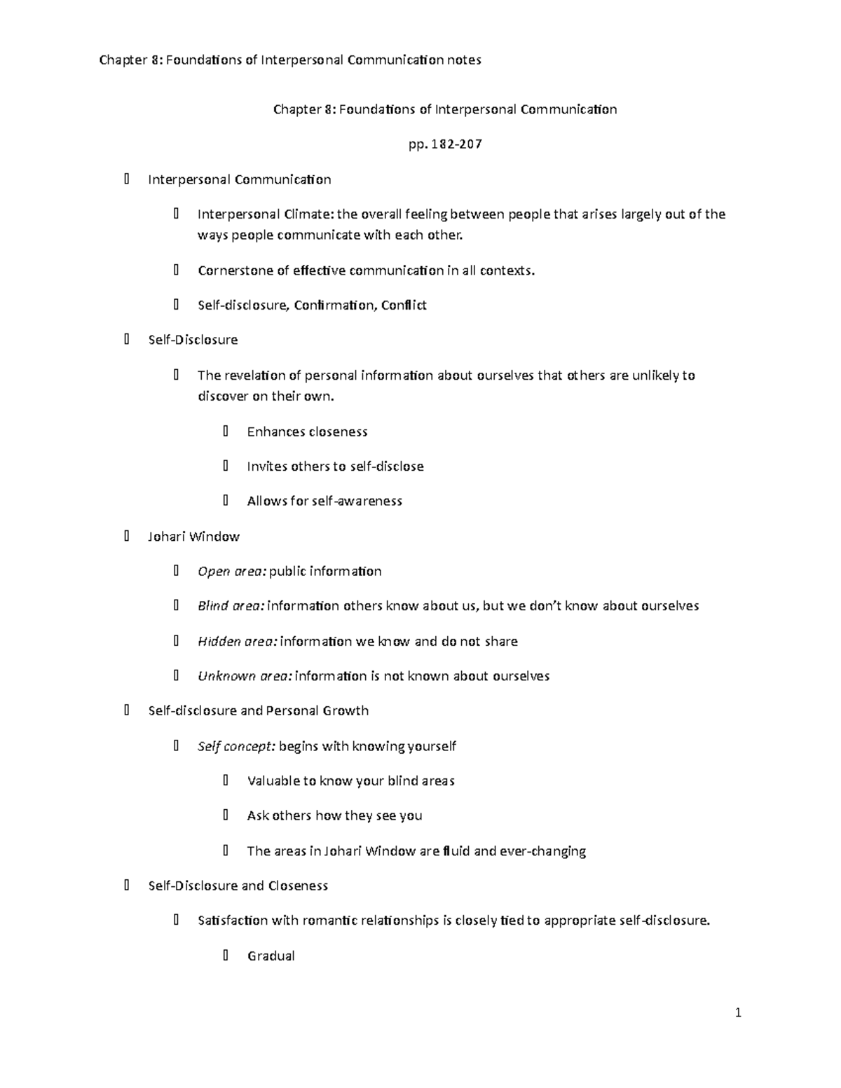 Chapter 8 notes - Chapter 8: Foundations of Interpersonal Communication ...