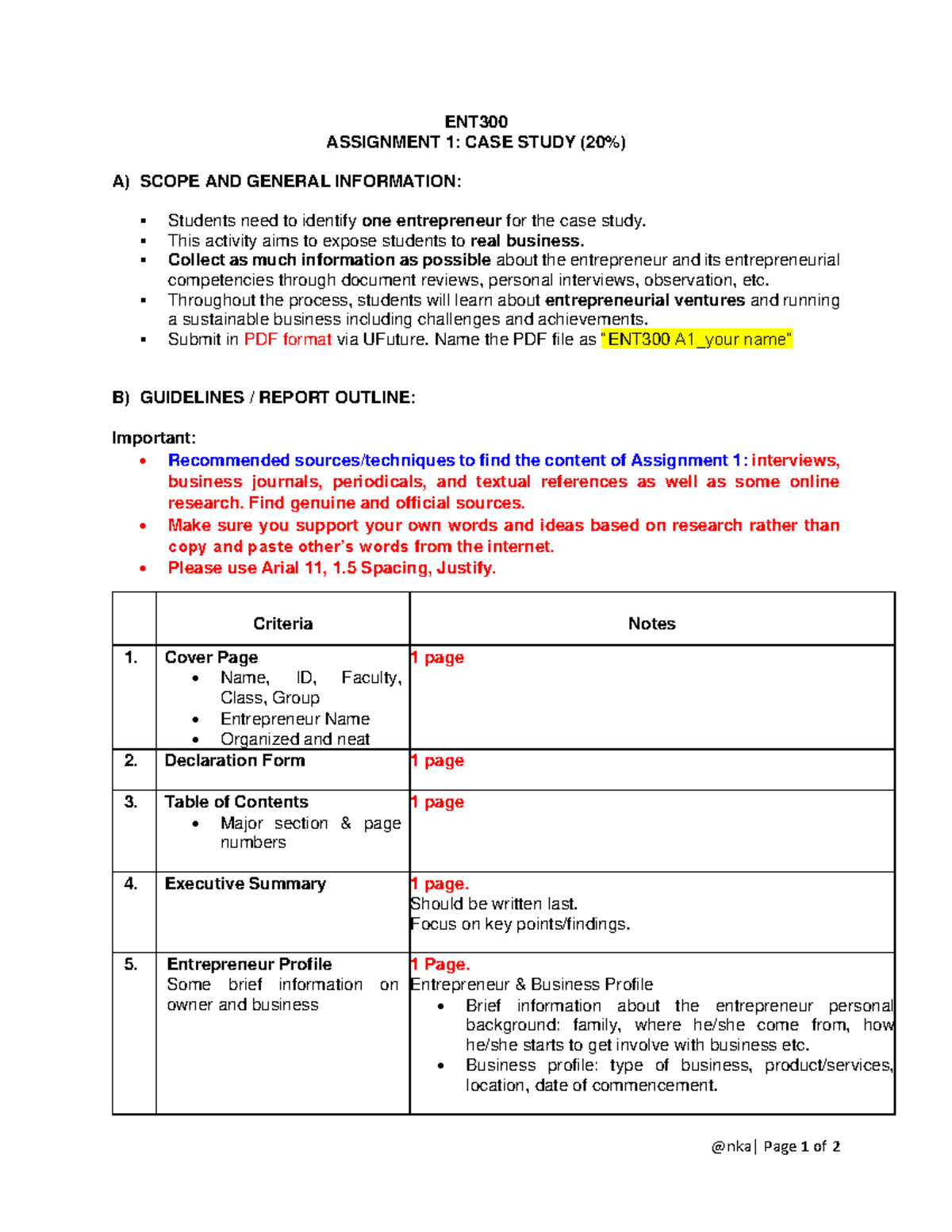 Individual Assignment 1 Case Study v2 - @nka| Page 1 of 2 ENT ...