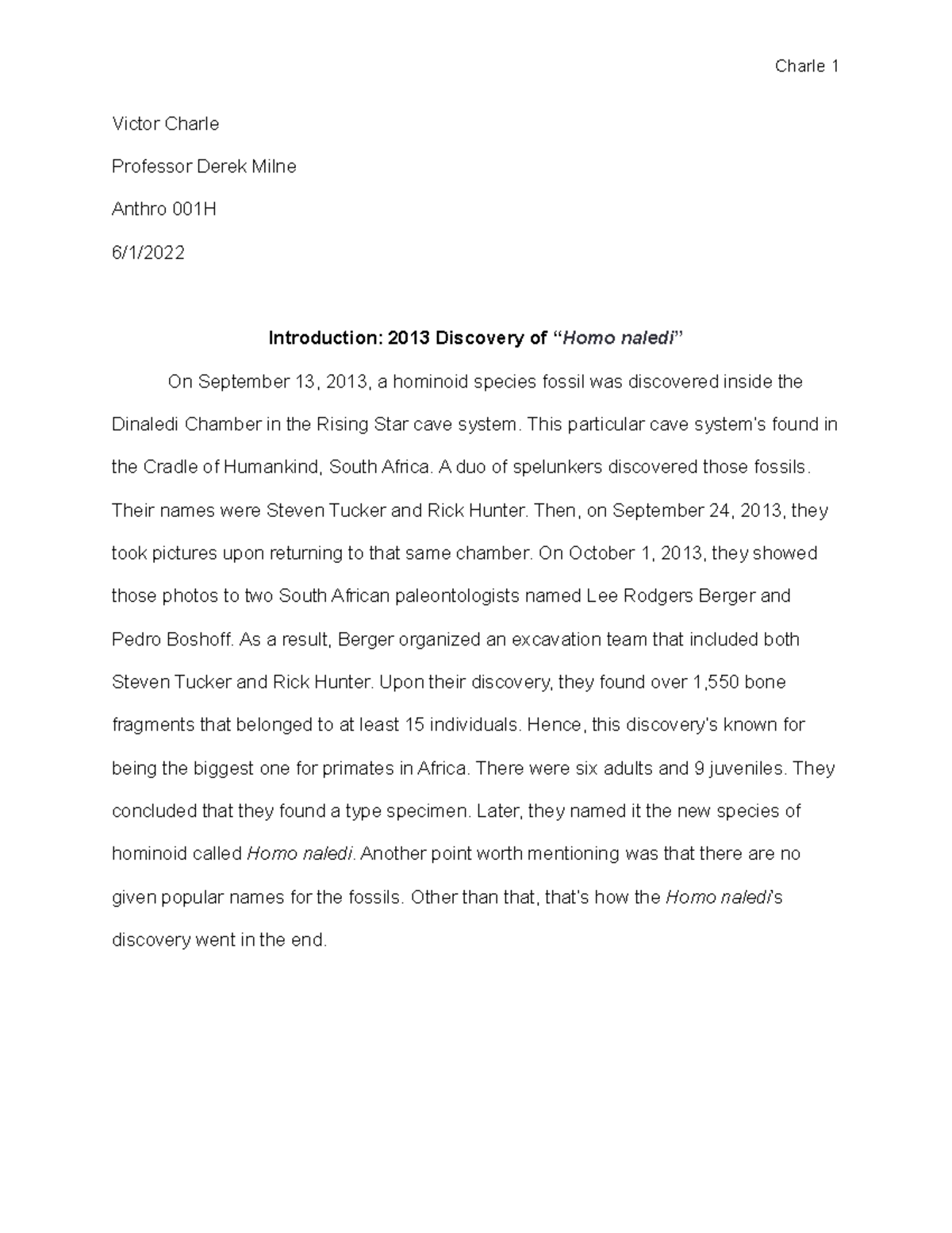 4.4 Assignment Contemporary Fossil Discovery - Victor Charle Professor ...