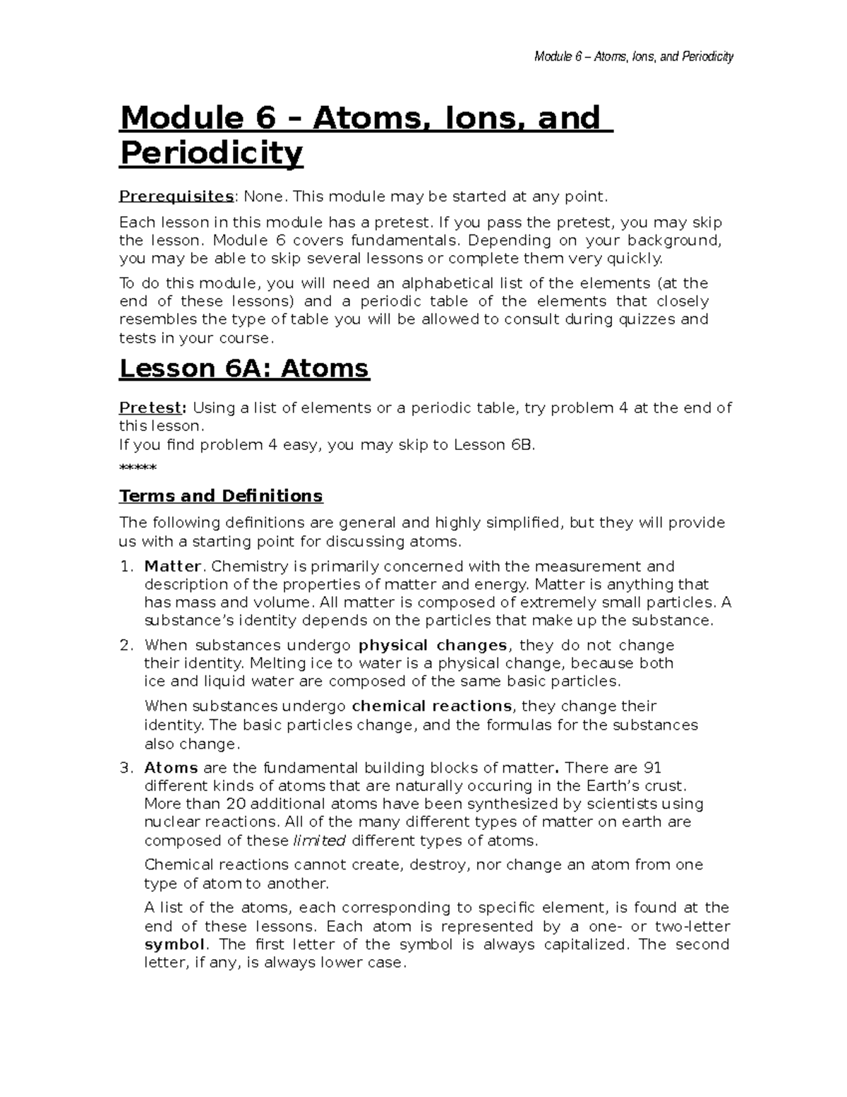 Module 6 atoms ions and periodicity - Education - Studocu