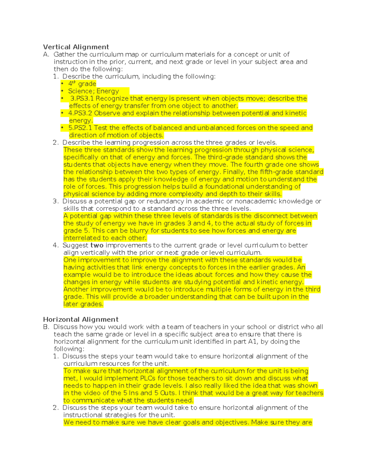 DCITask 3- Alignment - Vertical Alignment A. Gather the curriculum map ...
