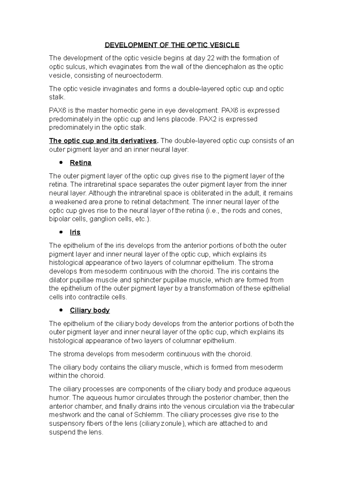 3. Development OF THE EYE - DEVELOPMENT OF THE OPTIC VESICLE The ...