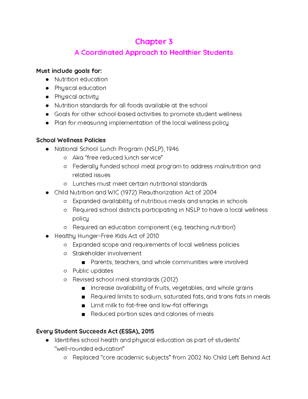 Chapter 3 - A Coordinated Approach to Healthier Students - Chapter 3 A ...