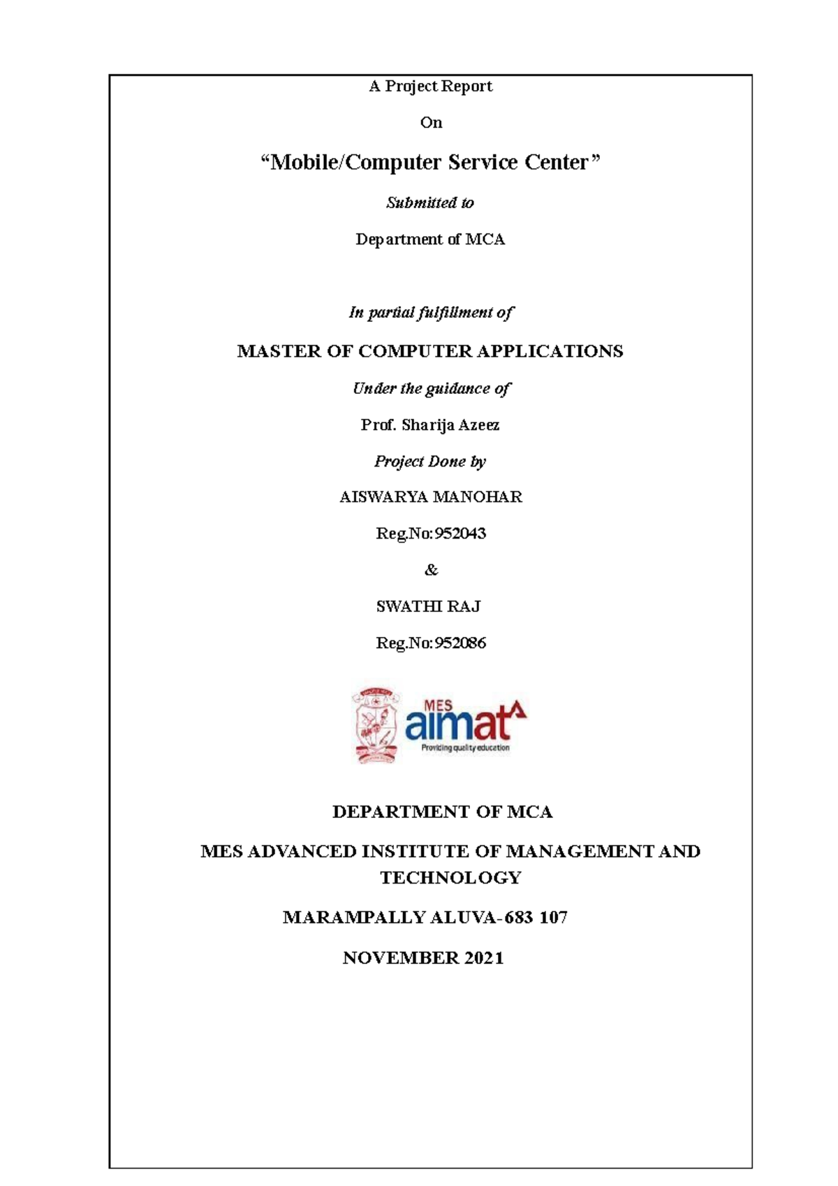 Mobileshop Aiswarya-converted - A Project Report On “Mobile/Computer ...