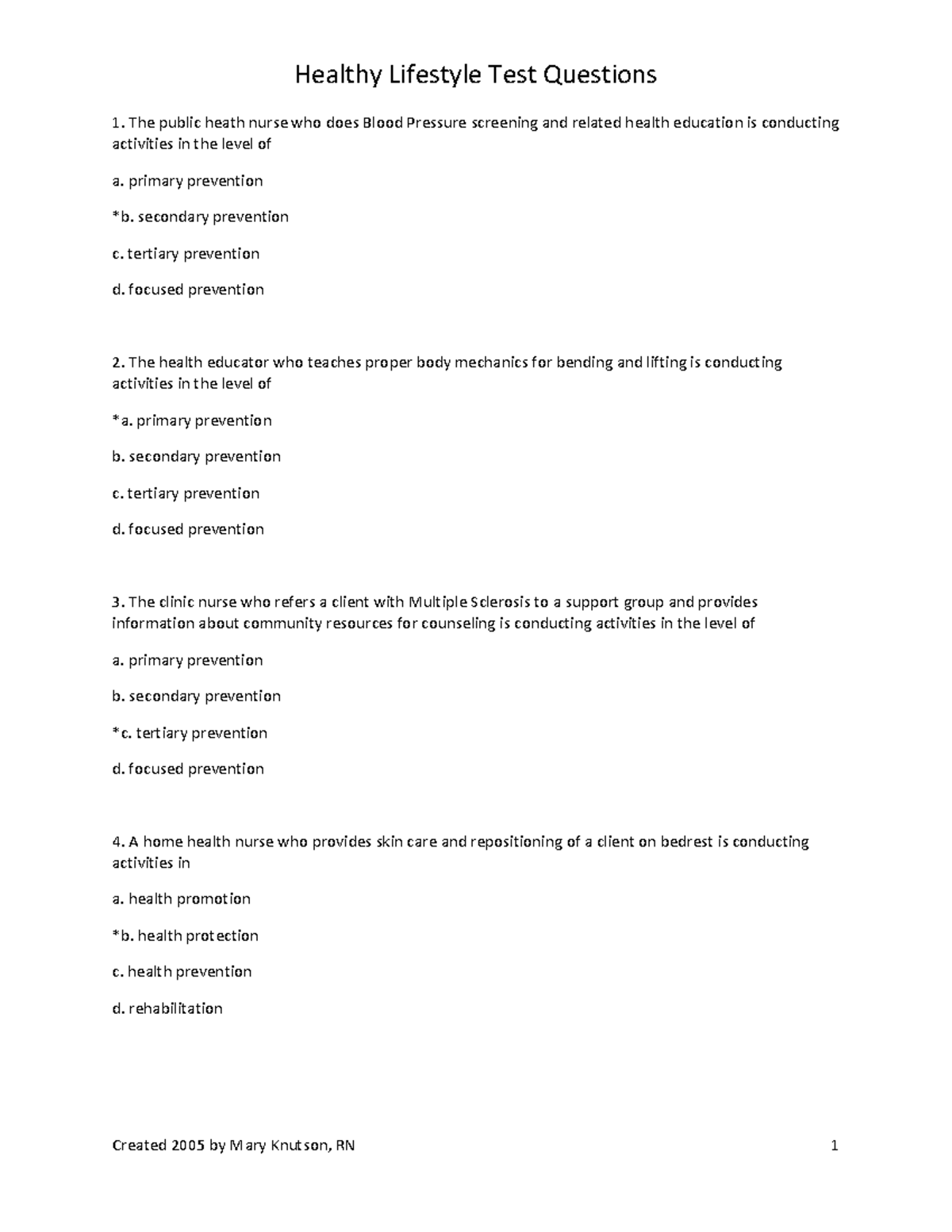 Healthy Lifestyle Test Questions - The public heath nurse who does ...