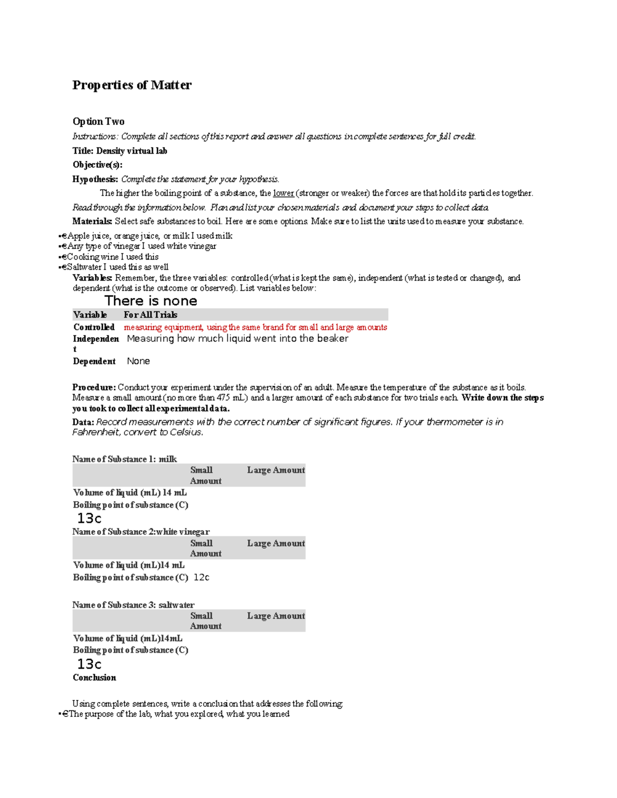 1.07 chem copy 3 - Assignment - Properties of Matter Option Two ...
