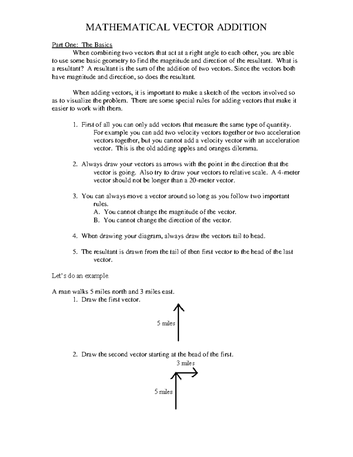Mathematical Vector Addition Packet - MATHEMATICAL VECTOR ADDITION Part ...