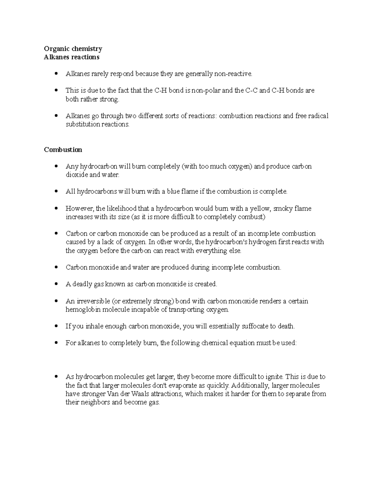Alkanes reactions - Lecture notes on Alkane reaction - Organic ...