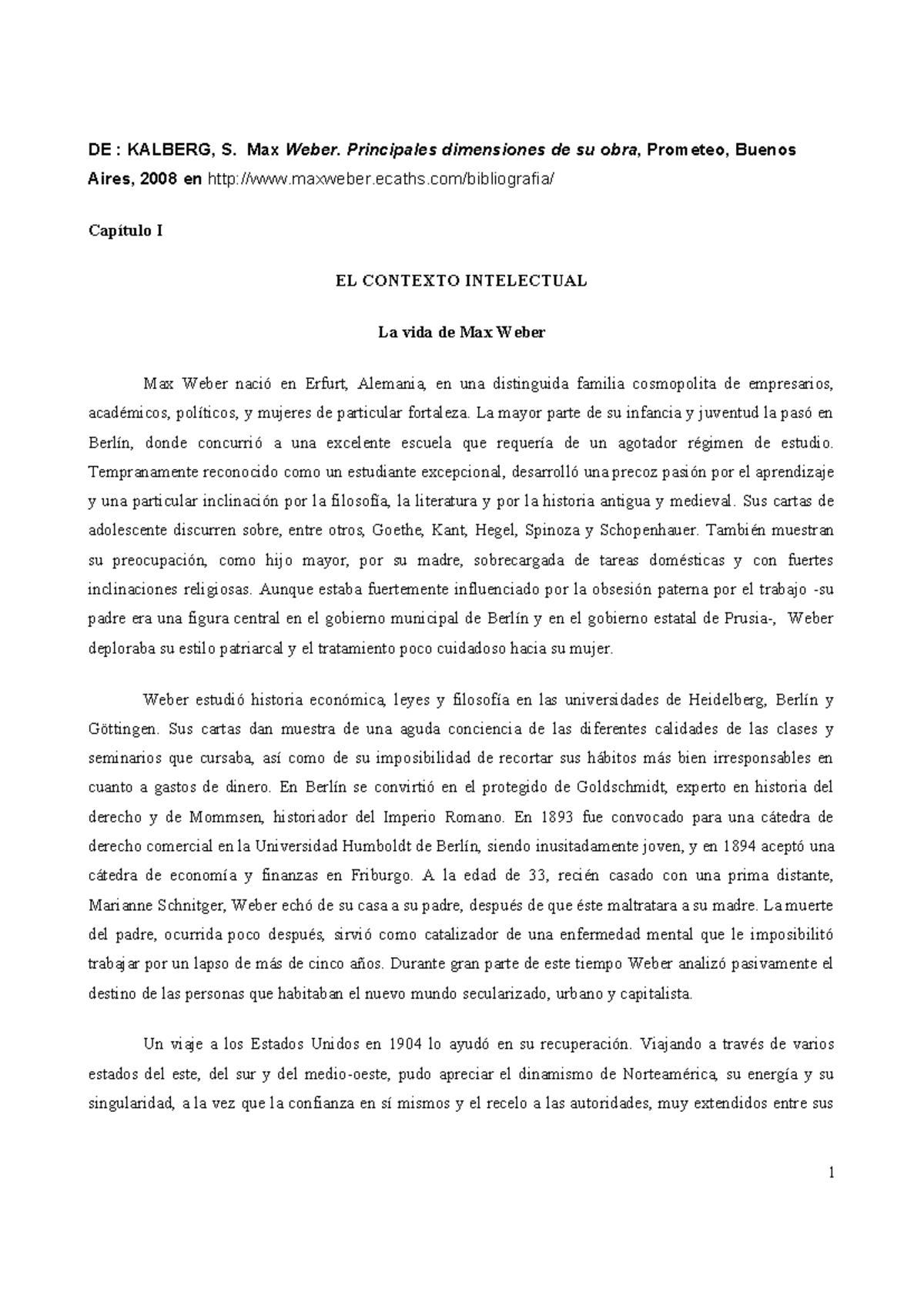 Kalberg- Weber Introducción - DE : KALBERG, S. Max Weber. Principales ...