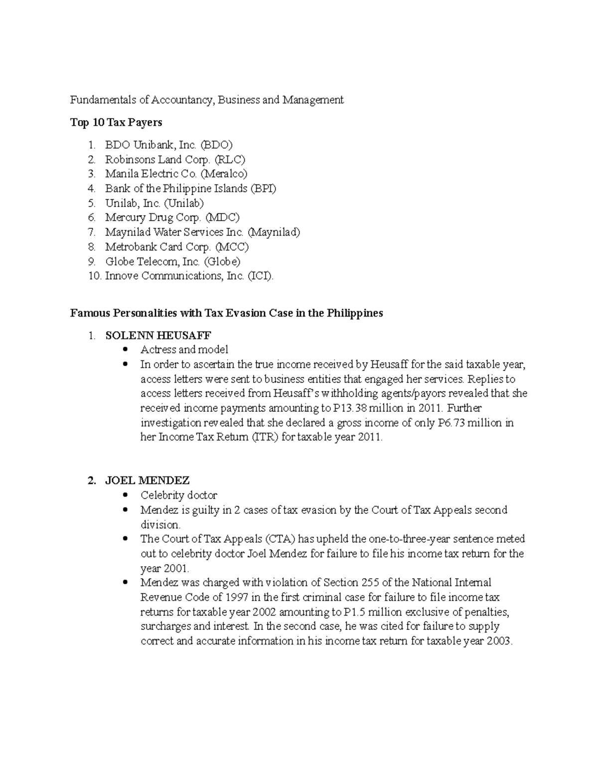 Assignment (FABM) - FABM - Fundamentals of Accountancy, Business and ...