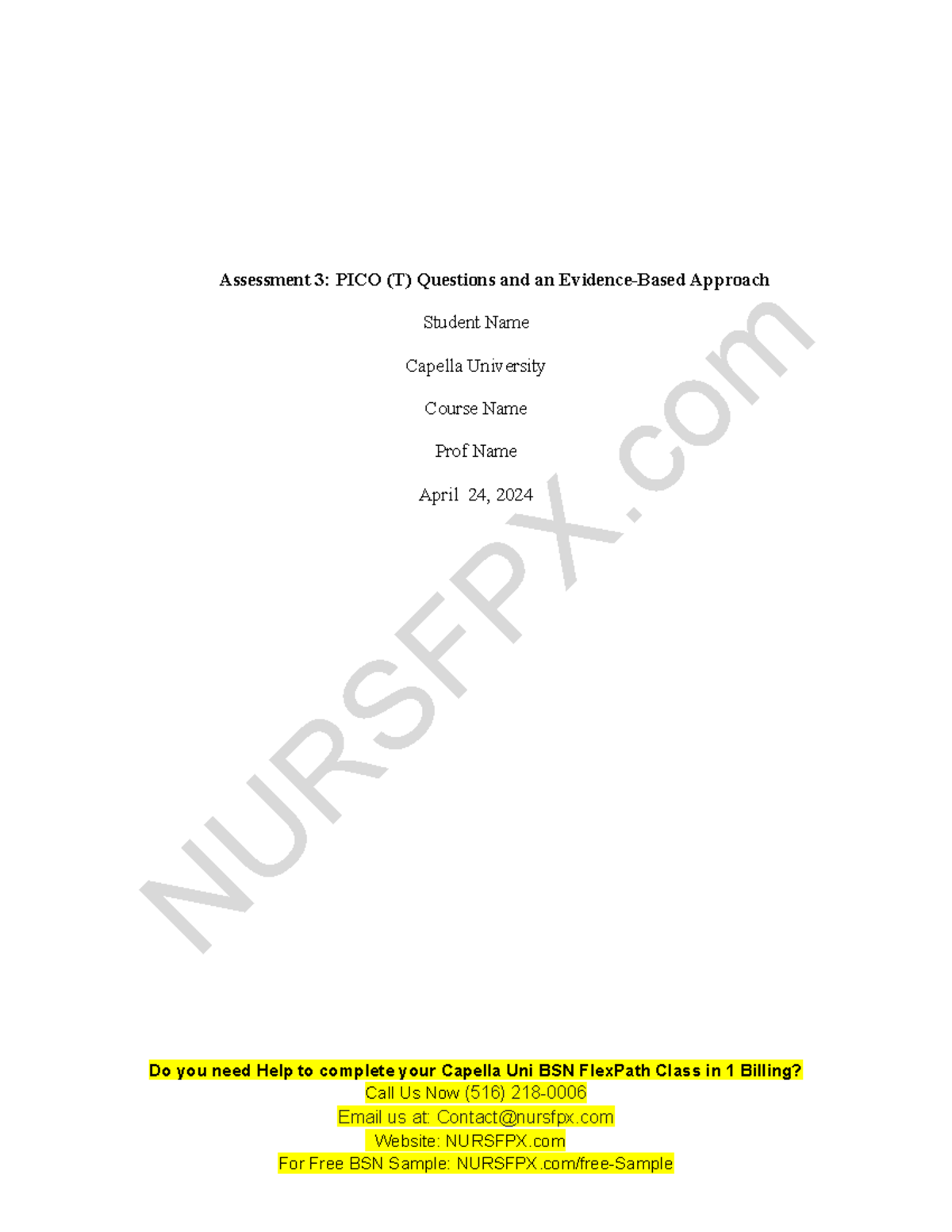 Nurs fpx 4030 assessment 3 pico t questions and an evidence based ...